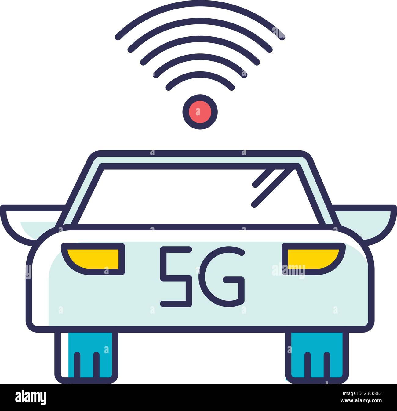 5G smart car RGB color icon. Self-driving vehicle. Autonomous driving ...