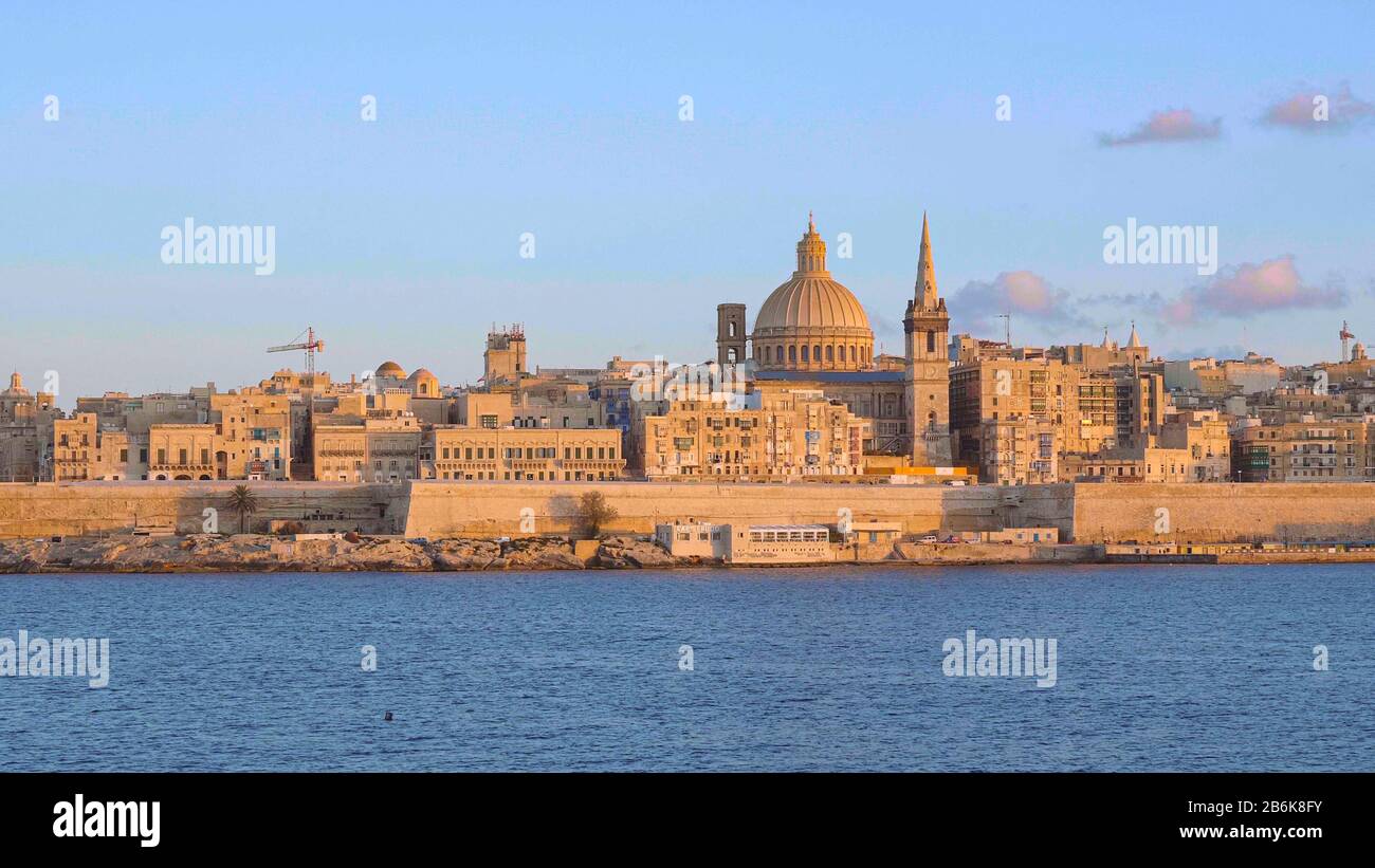 Typical and famous skyline of Valletta - the capital city of Malta ...