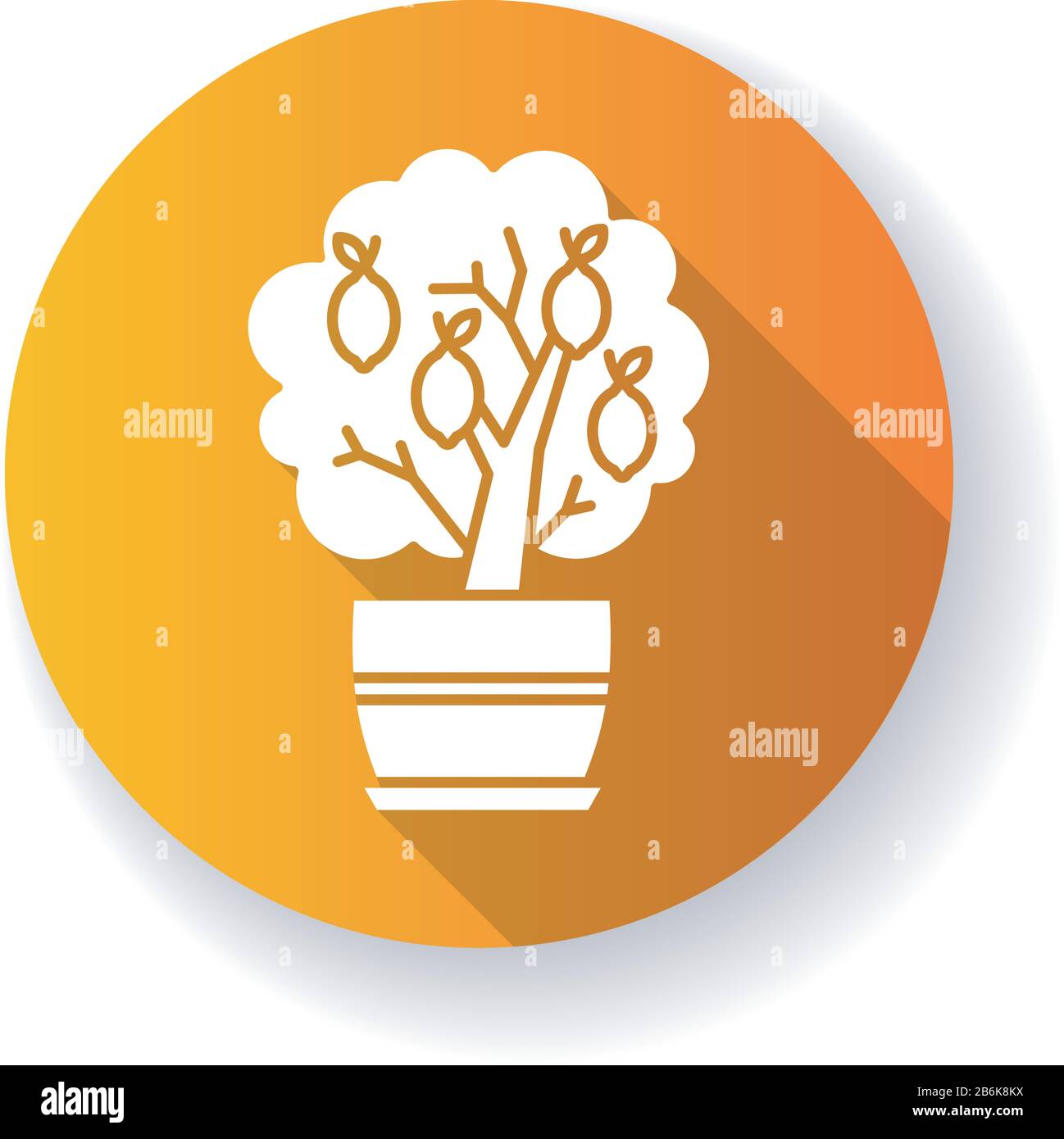 Miniature lemon tree orange flat design long shadow glyph icon. Potted ...