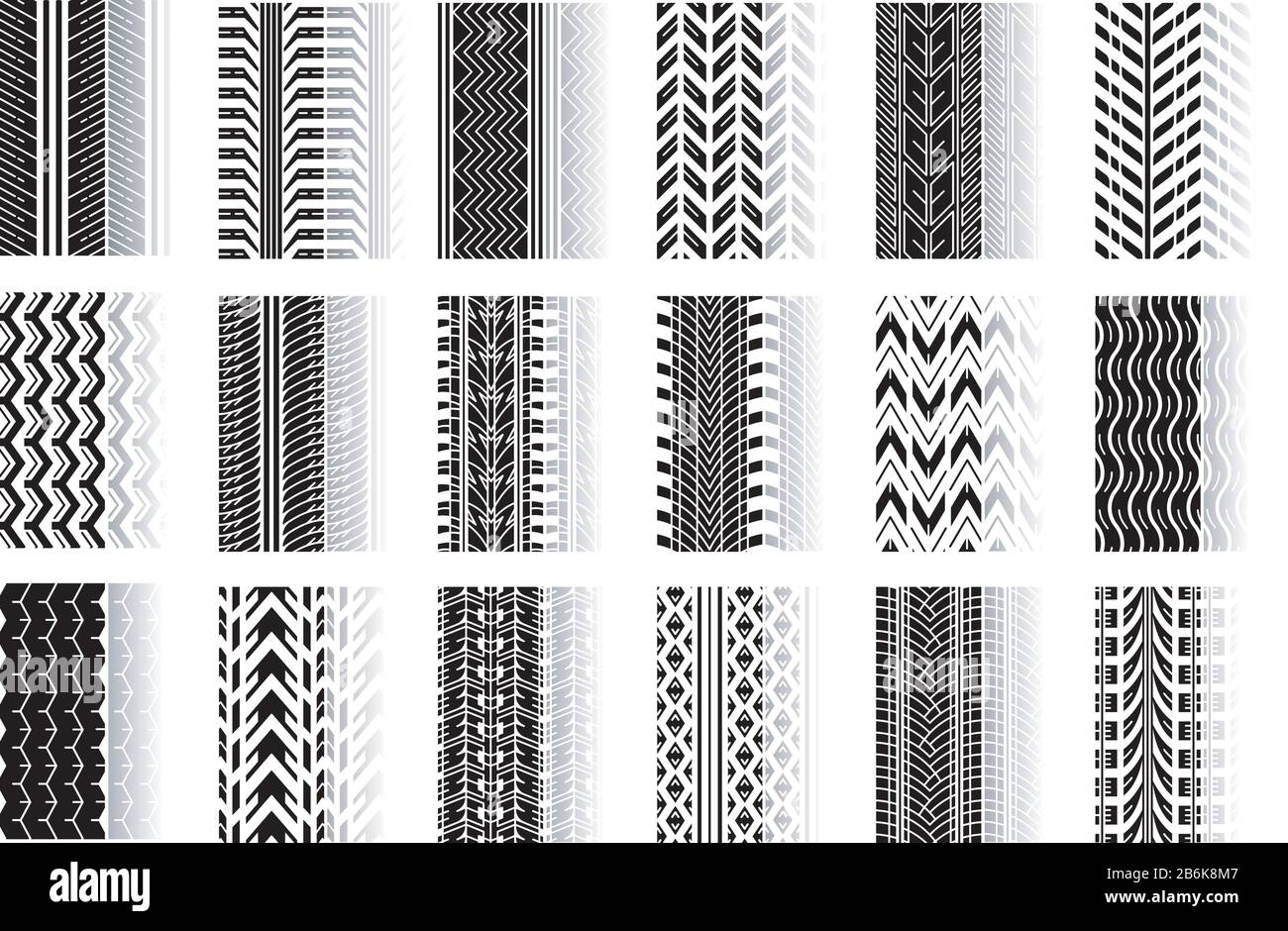 Tire tread drop shadow black glyph icons set. Detailed automobile ...