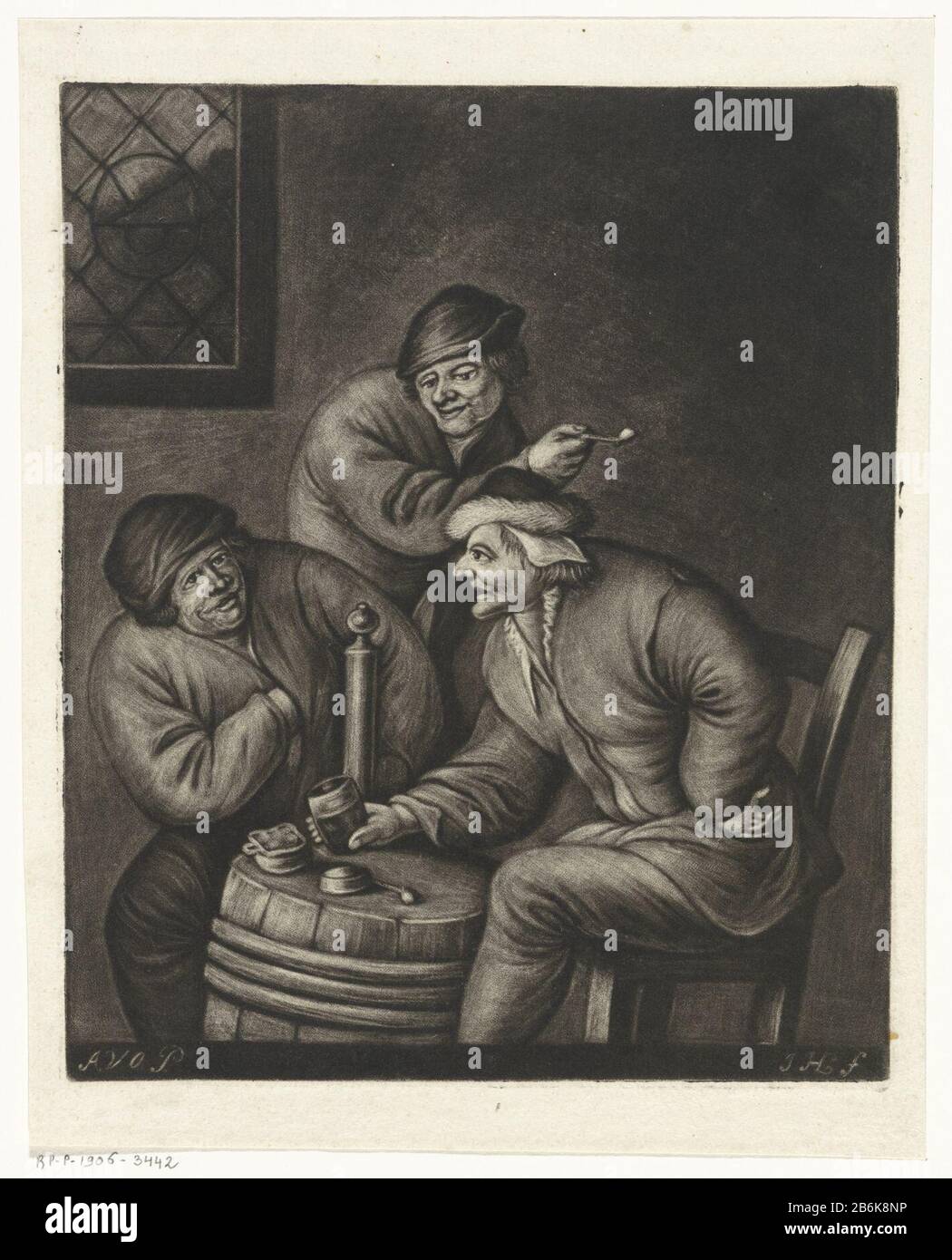 Three men around a ton Three men smoking and drinking around a ton ...