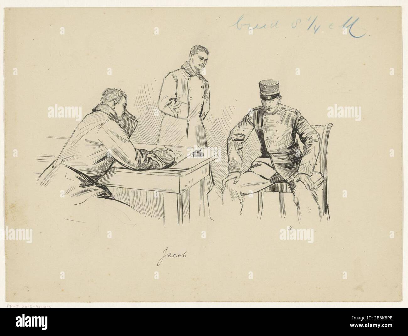 Three men around a table Two men, who include a man in military uniform ...