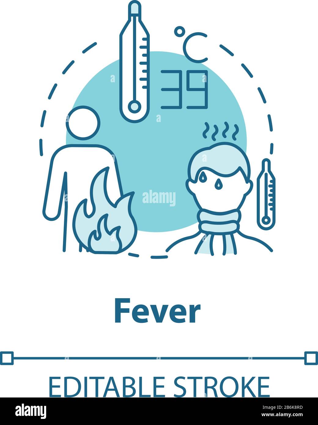 Fever concept icon. Thermometer check. Inflammation from virus. Patient ...