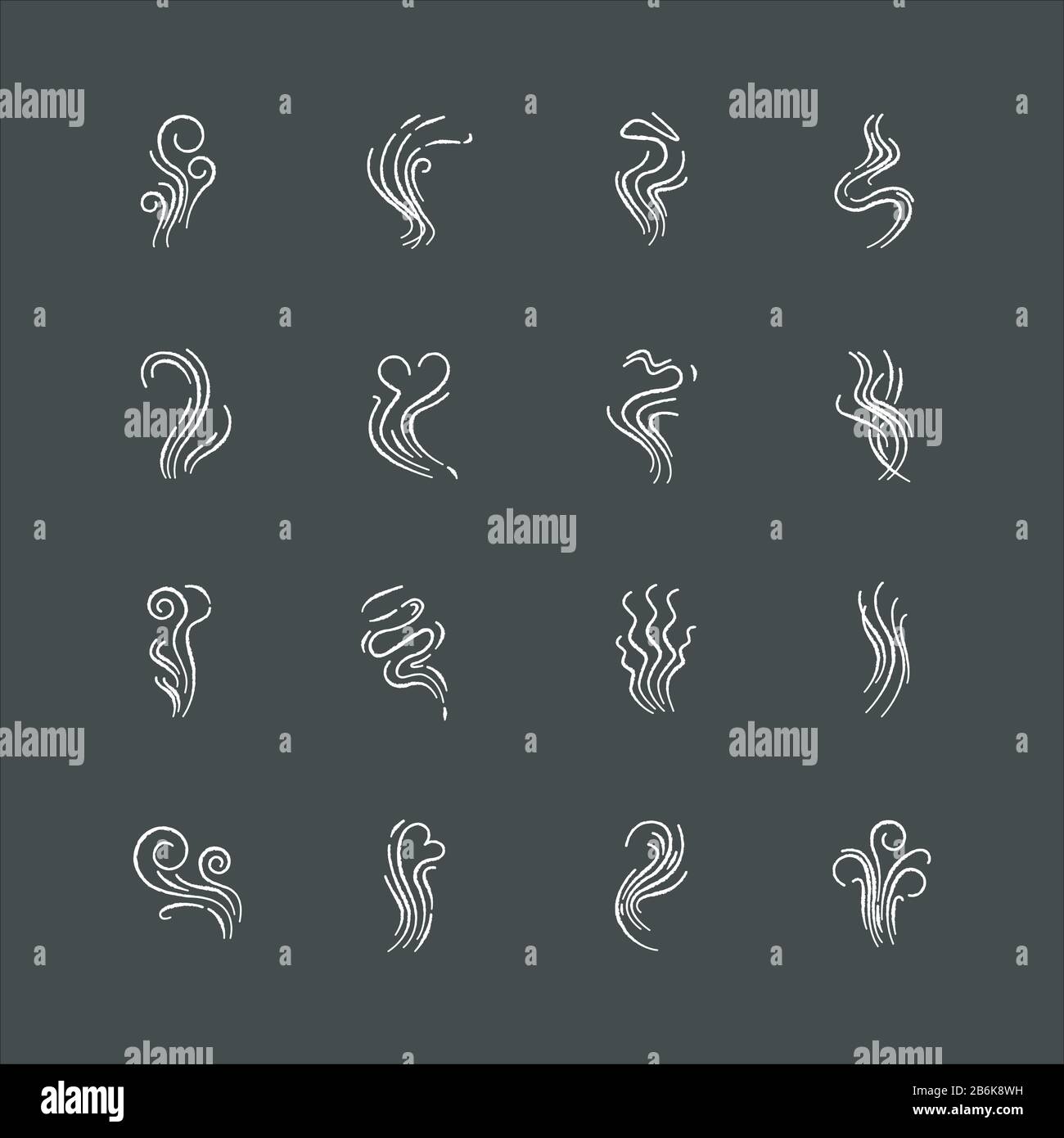 Odor chalk white icons set on black background. Good and bad smell ...