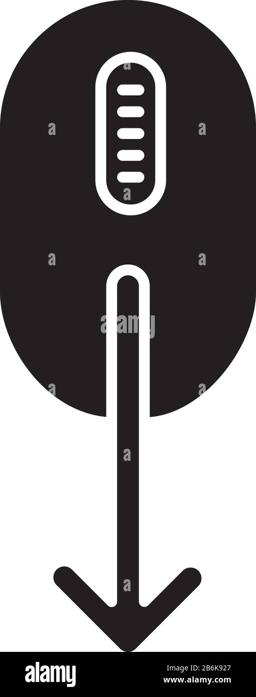 Mouse and down arrow black glyph icon. Web page scrolling down ...