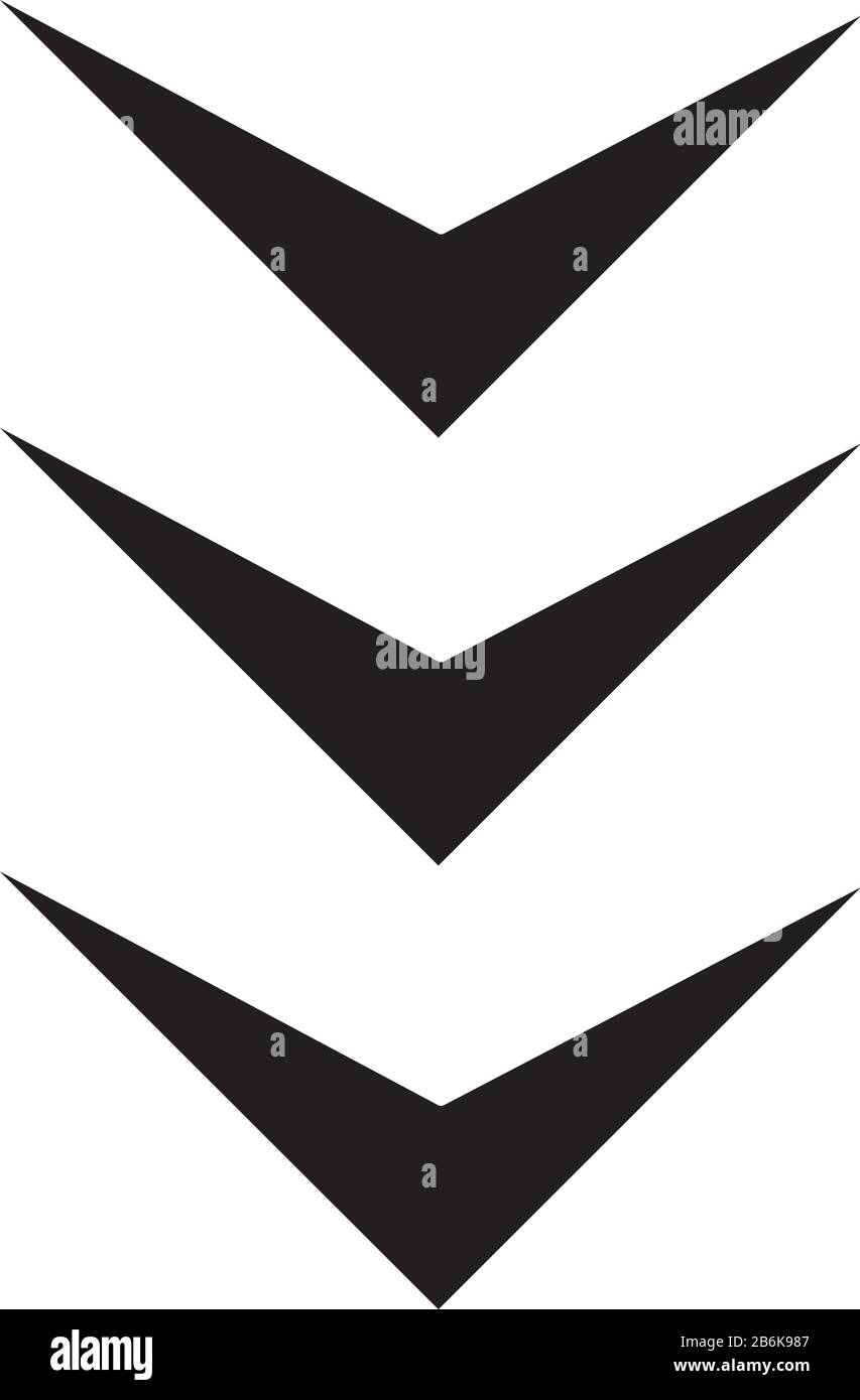 Three down arrows black glyph icon. Page browsing vertical direction ...