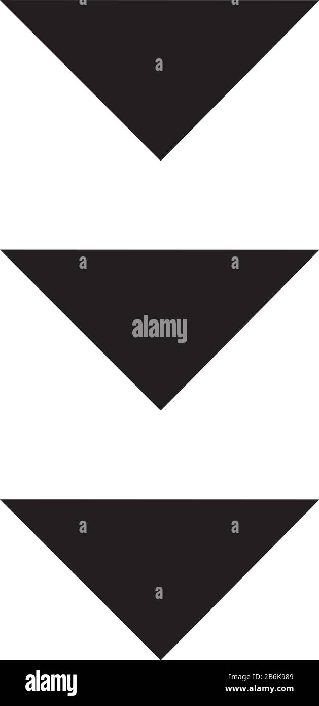 Three down arrows black glyph icon. Page browsing vertical direction ...