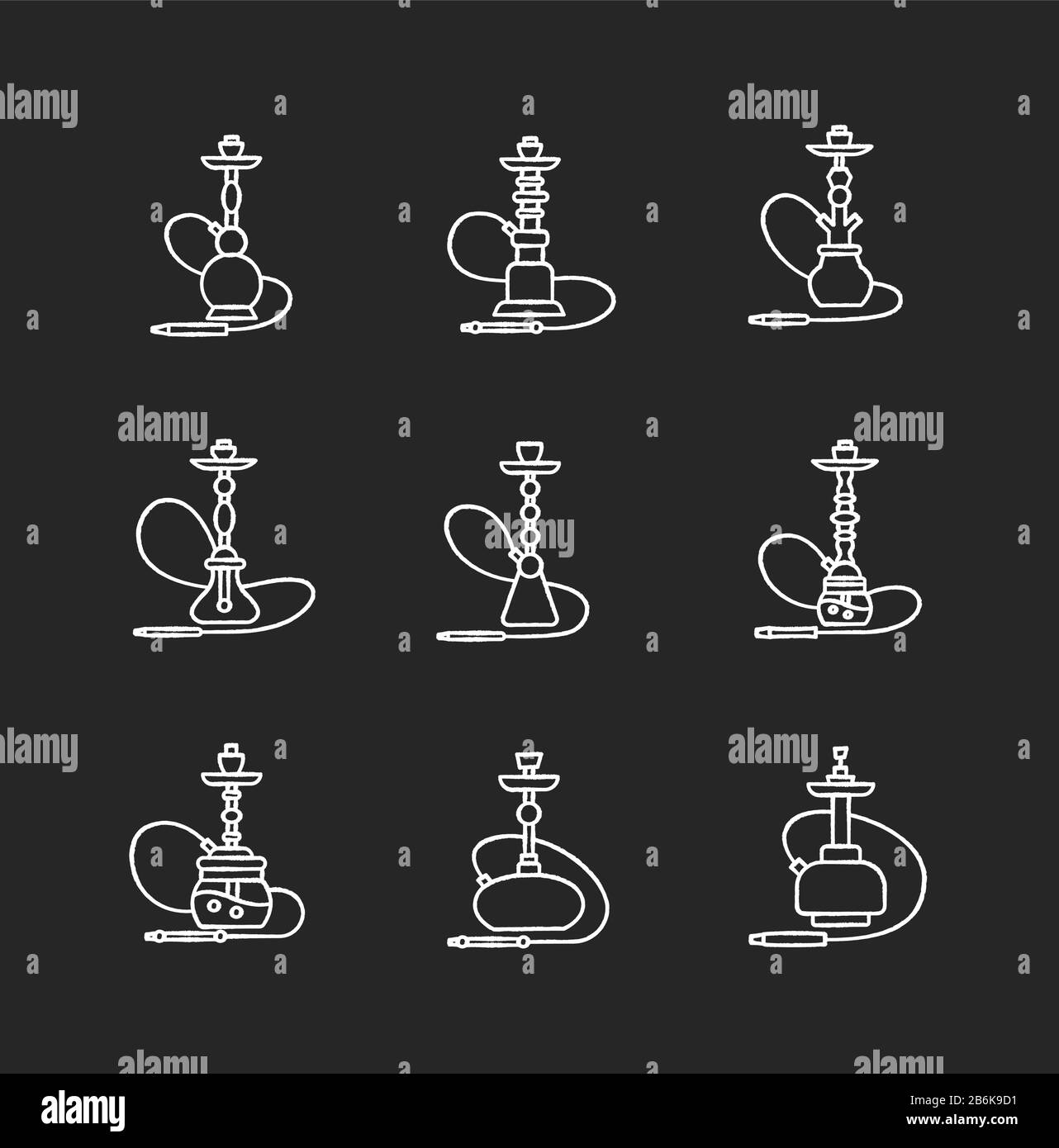 Hookah chalk white icons set on black background. Custom object ...