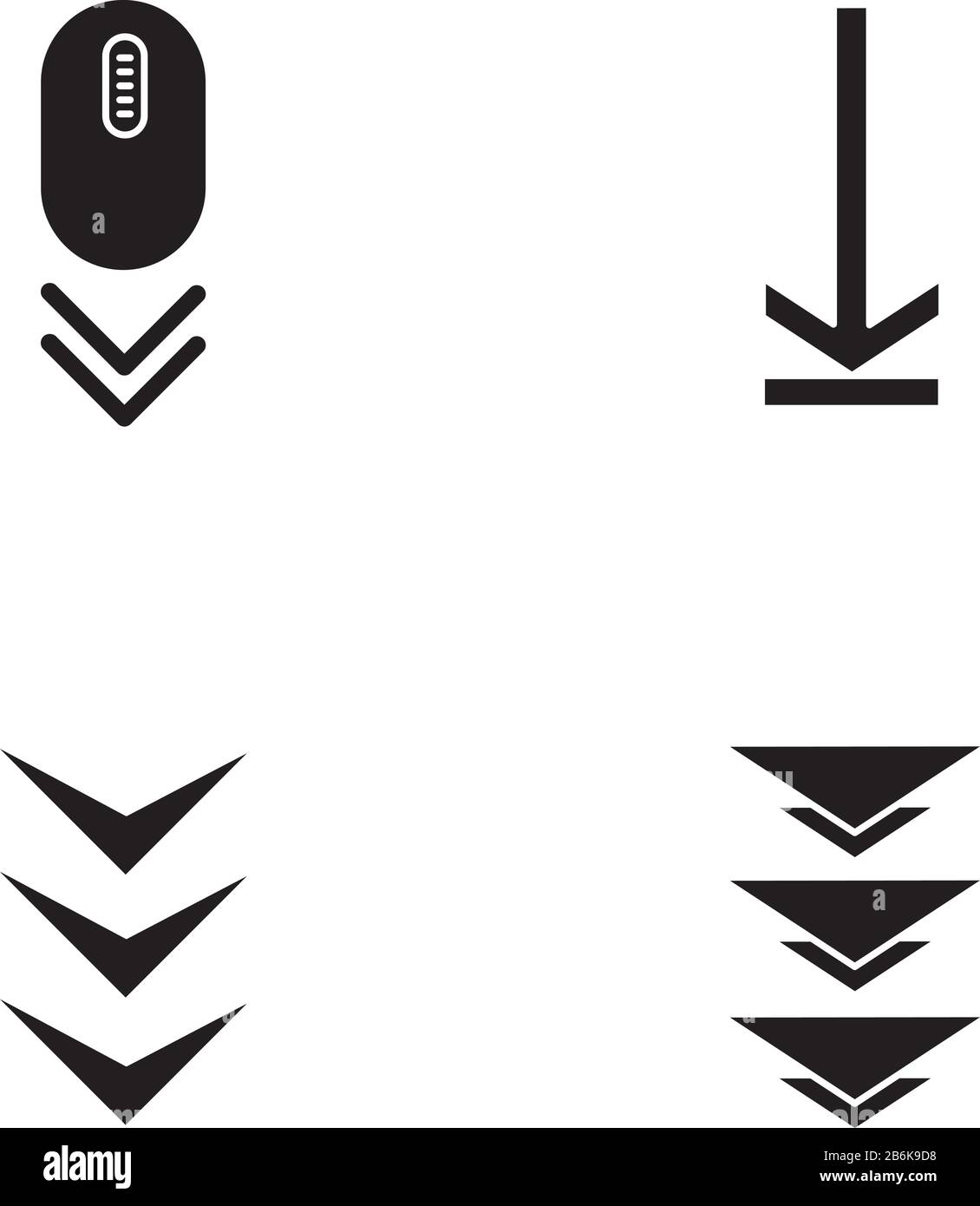 Scrolling Down And Uploading Indicators Black Glyph Icons Set On White Space Arrows Interface