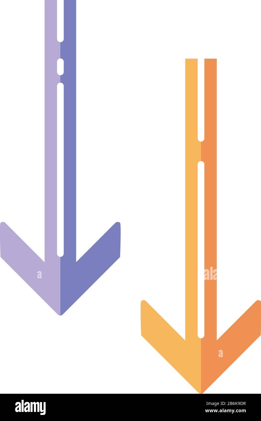 Moving down arrowheads flat design cartoon RGB color icon. Page ...