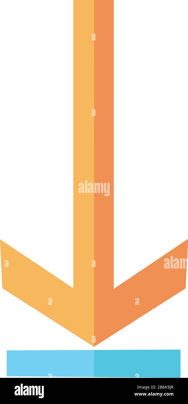 Down arrow, upload flat design cartoon RGB color icon. Page browsing ...