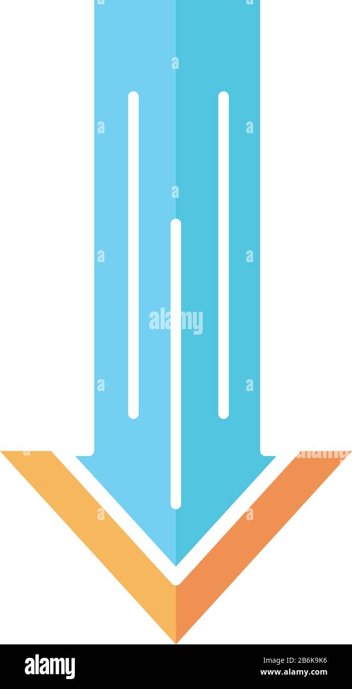 Down arrow flat design cartoon RGB color icon. Scrolldown interface navigational button. Swipe ...