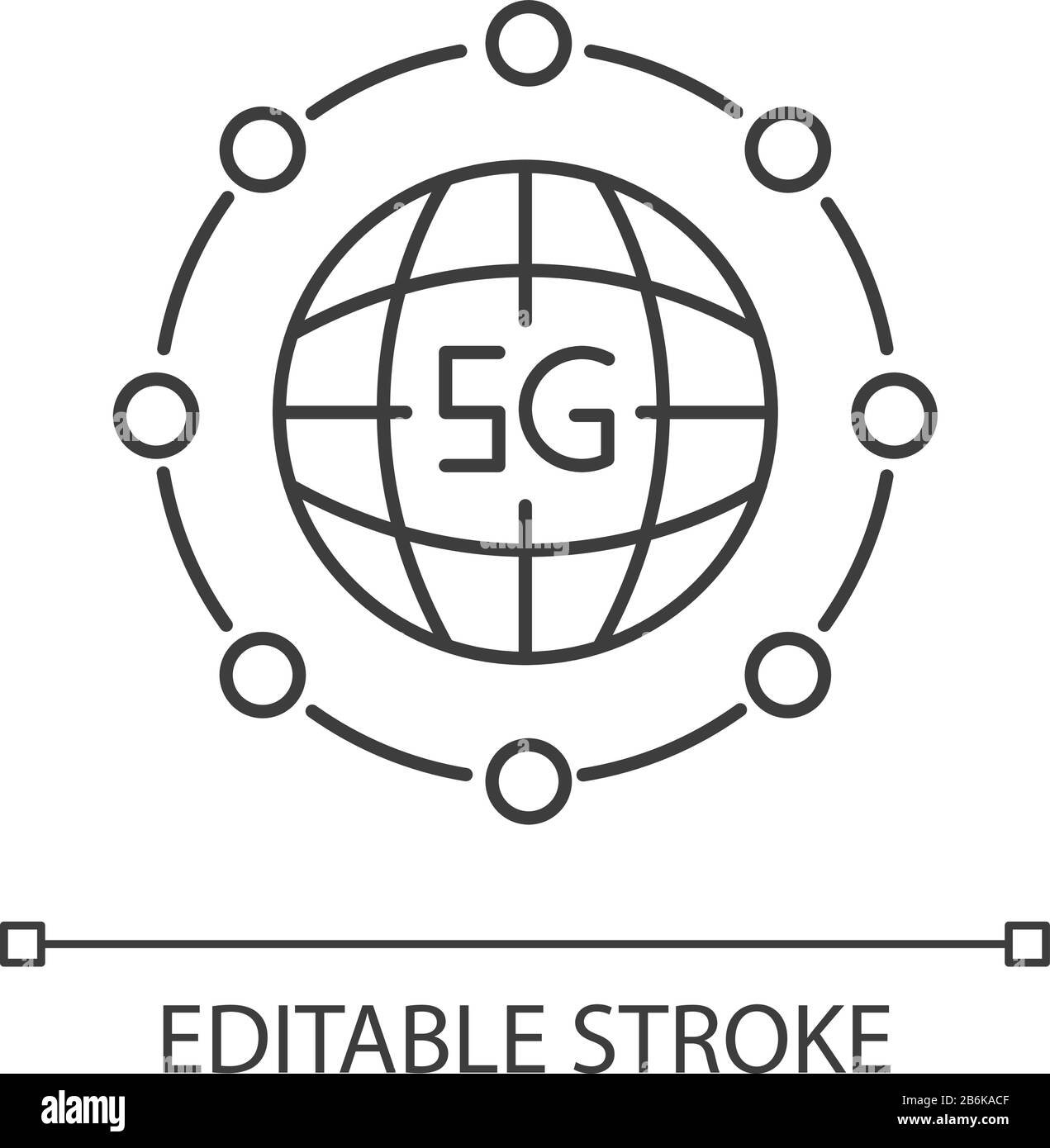 5G global standard pixel perfect linear icon. World coverage. Wireless ...