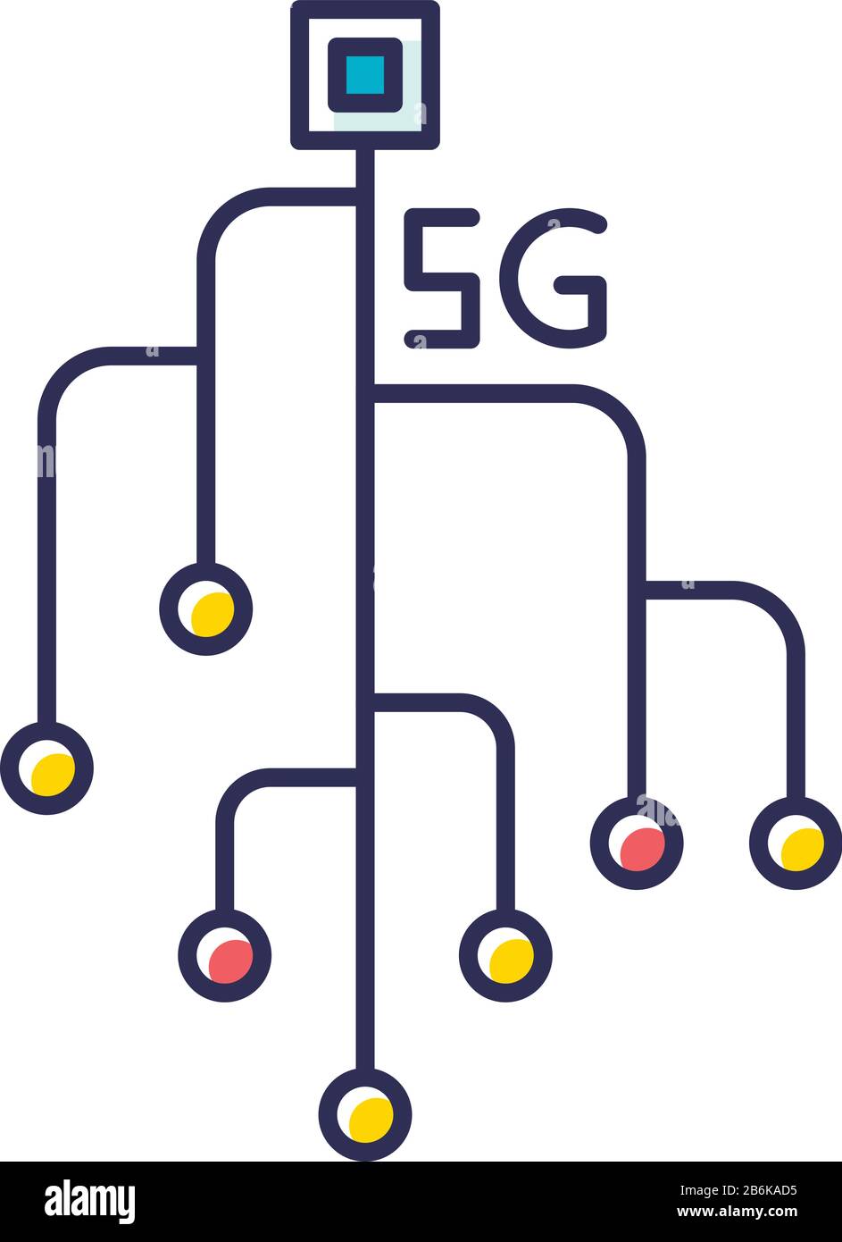 5G chip RGB color icon. Microchip, microcircuit. Mobile cellular ...
