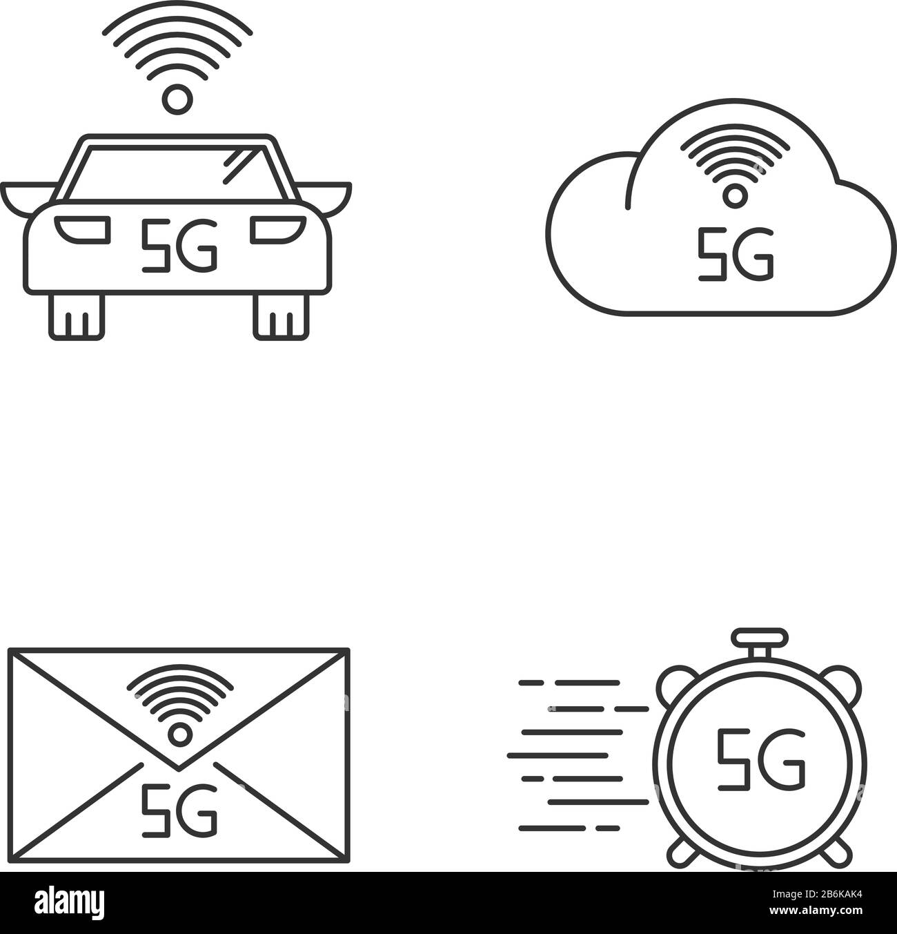 5G wireless technology pixel perfect linear icons set. Smart vehicle. Cloud computing. Improved ...
