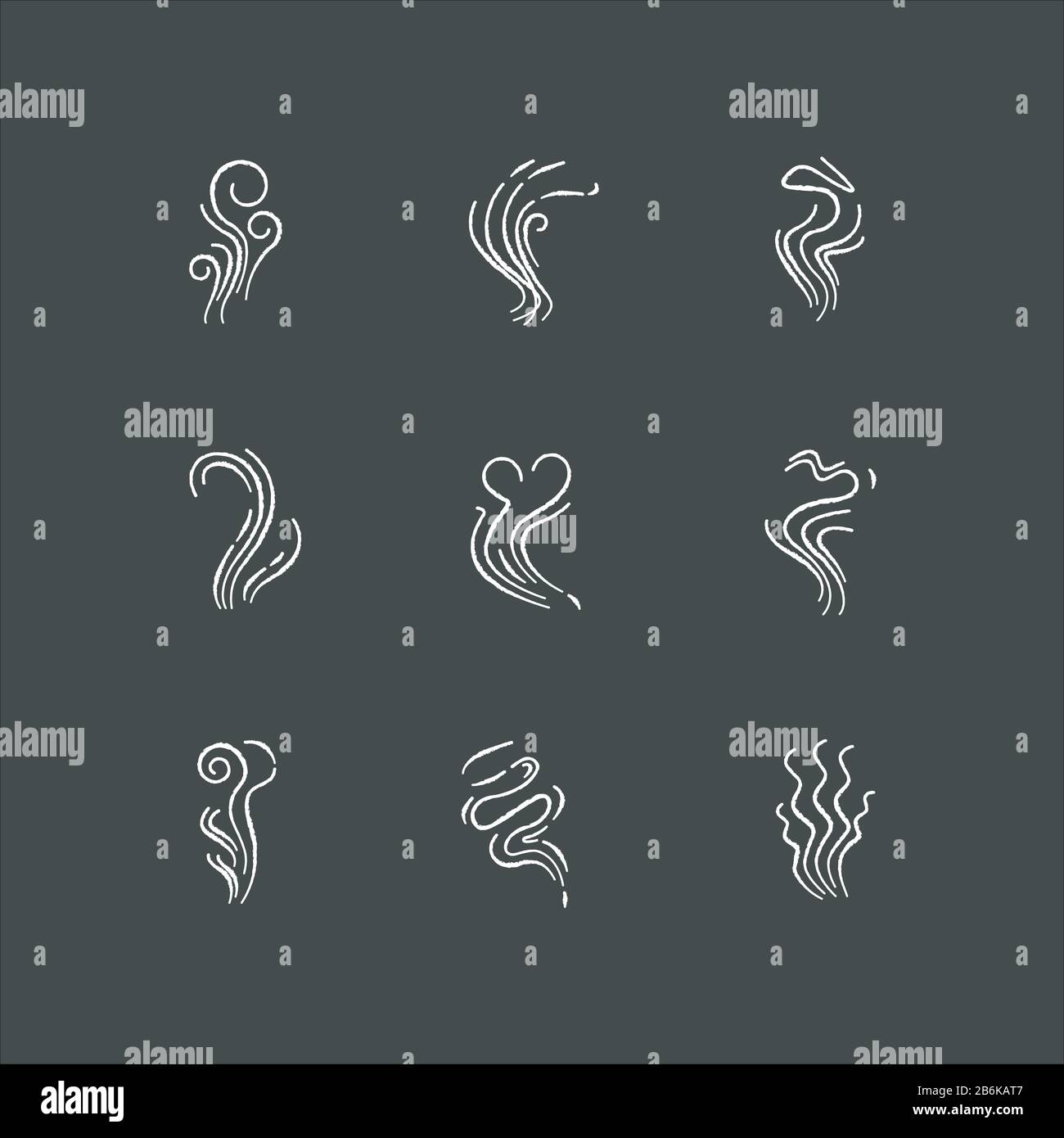 Odor chalk white icons set on black background. Good and bad smell ...