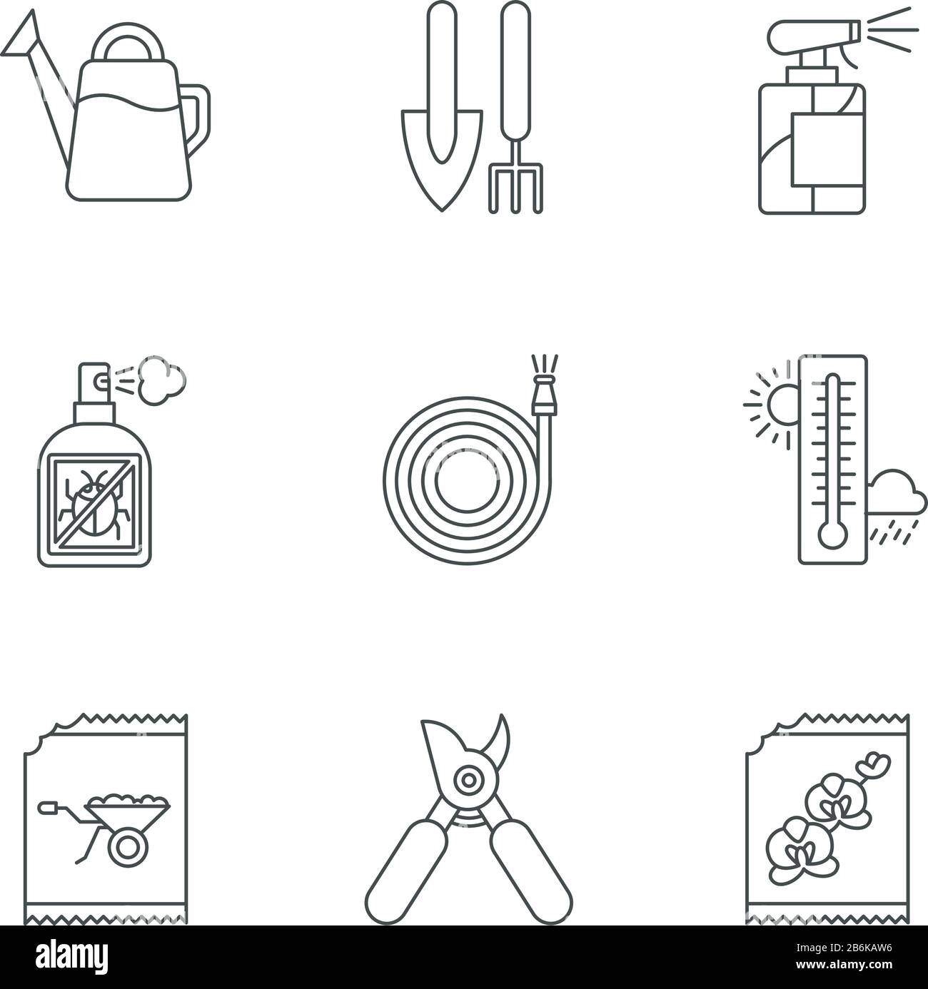 Indoor gardening tools and materials pixel perfect linear icons set ...