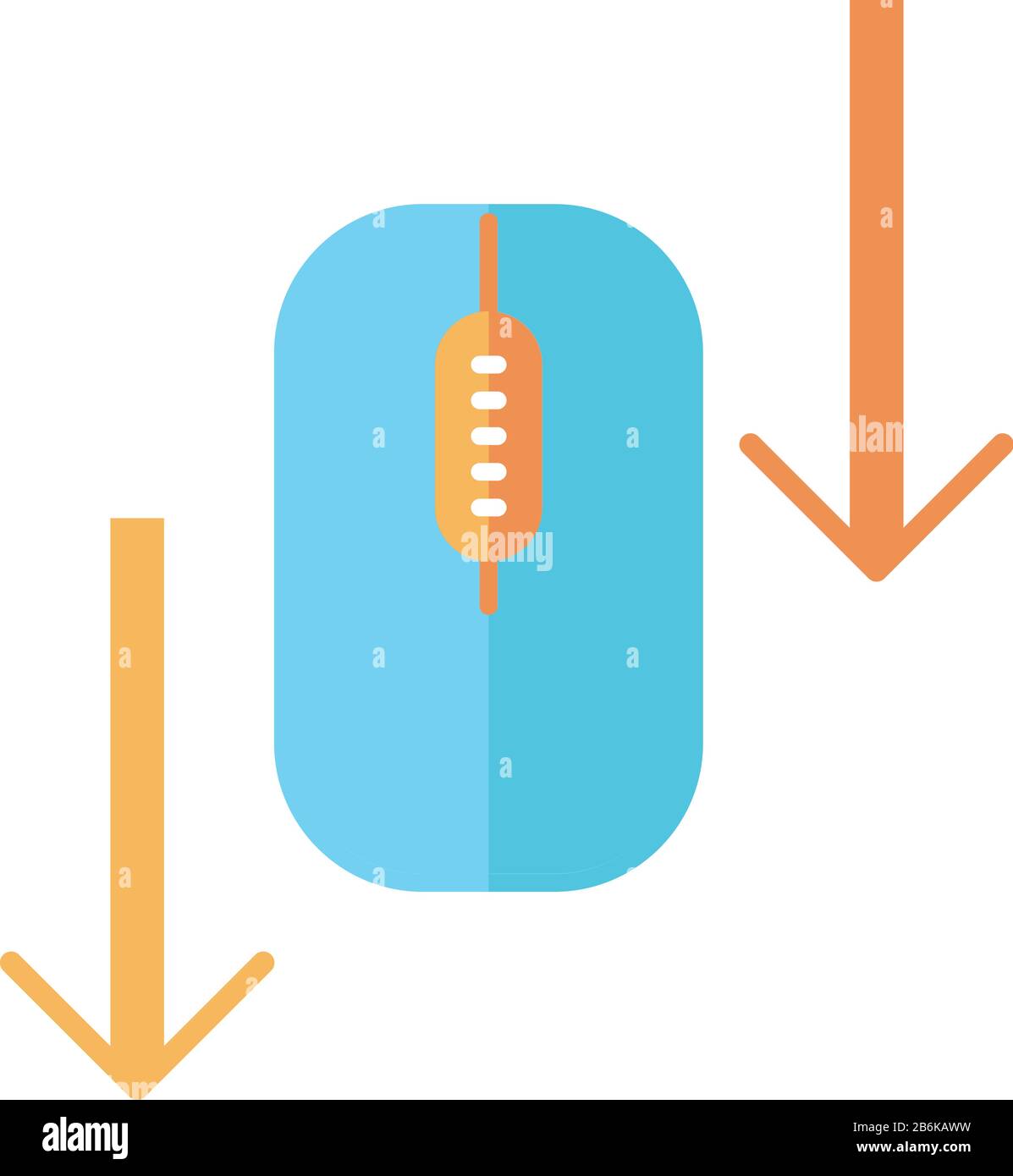 Scroll down mouse flat design cartoon RGB color icon. Internet page browsing arrows. Scrolldown ...