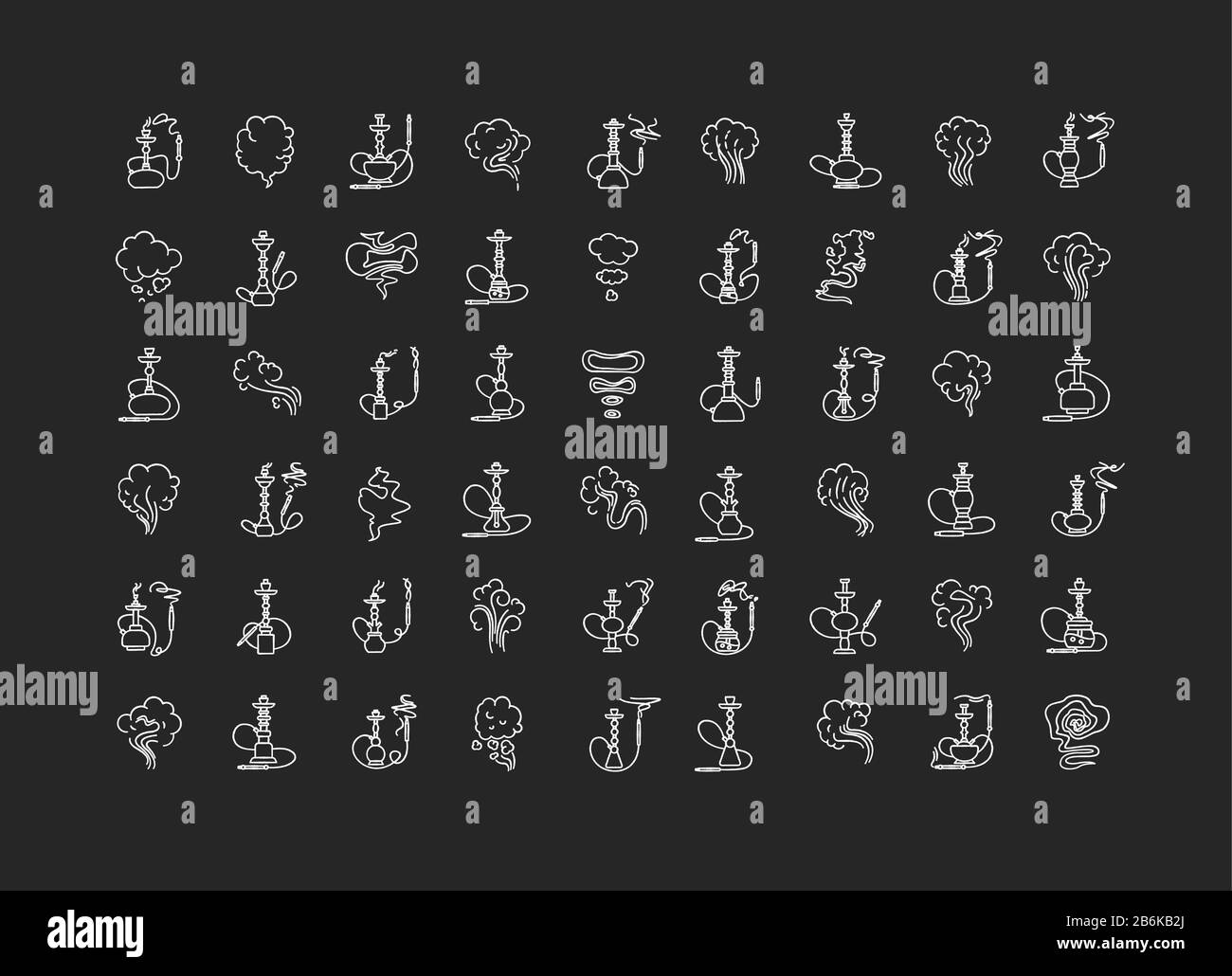 Hookah bar chalk white icons set on black background. Sheesha house ...