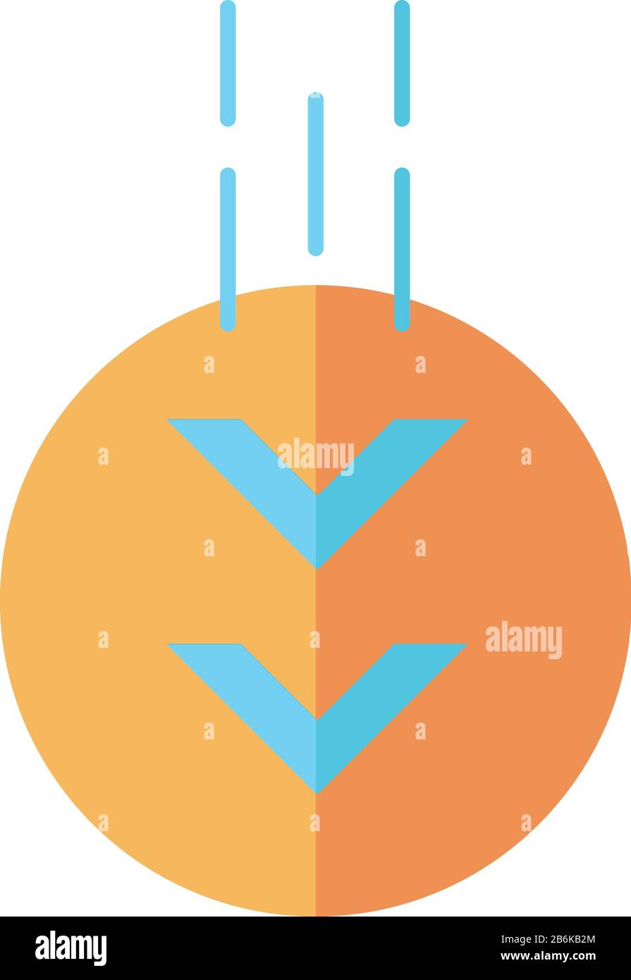 Moving down arrow in circle flat design cartoon RGB color icon. Mobile ...