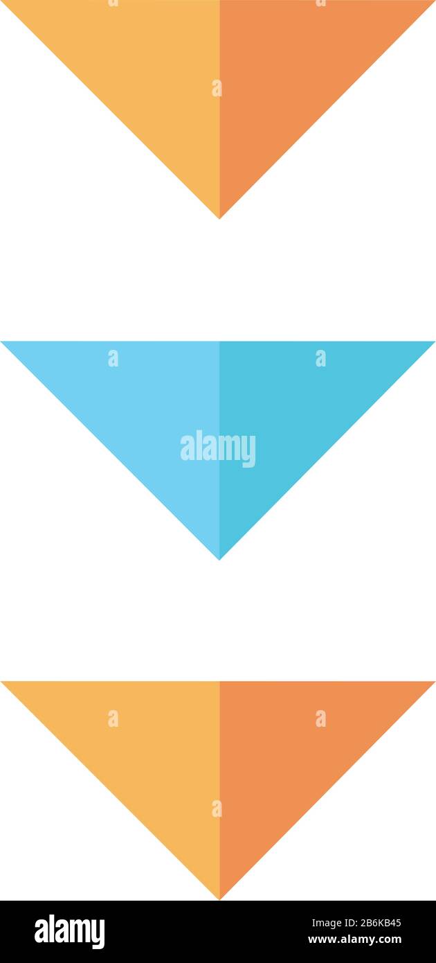 Three down arrows flat design cartoon RGB color icon. Page browsing ...