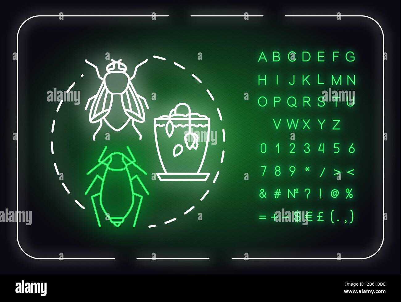 Pest identifier neon light concept icon. Flowers care. Getting rid of ...