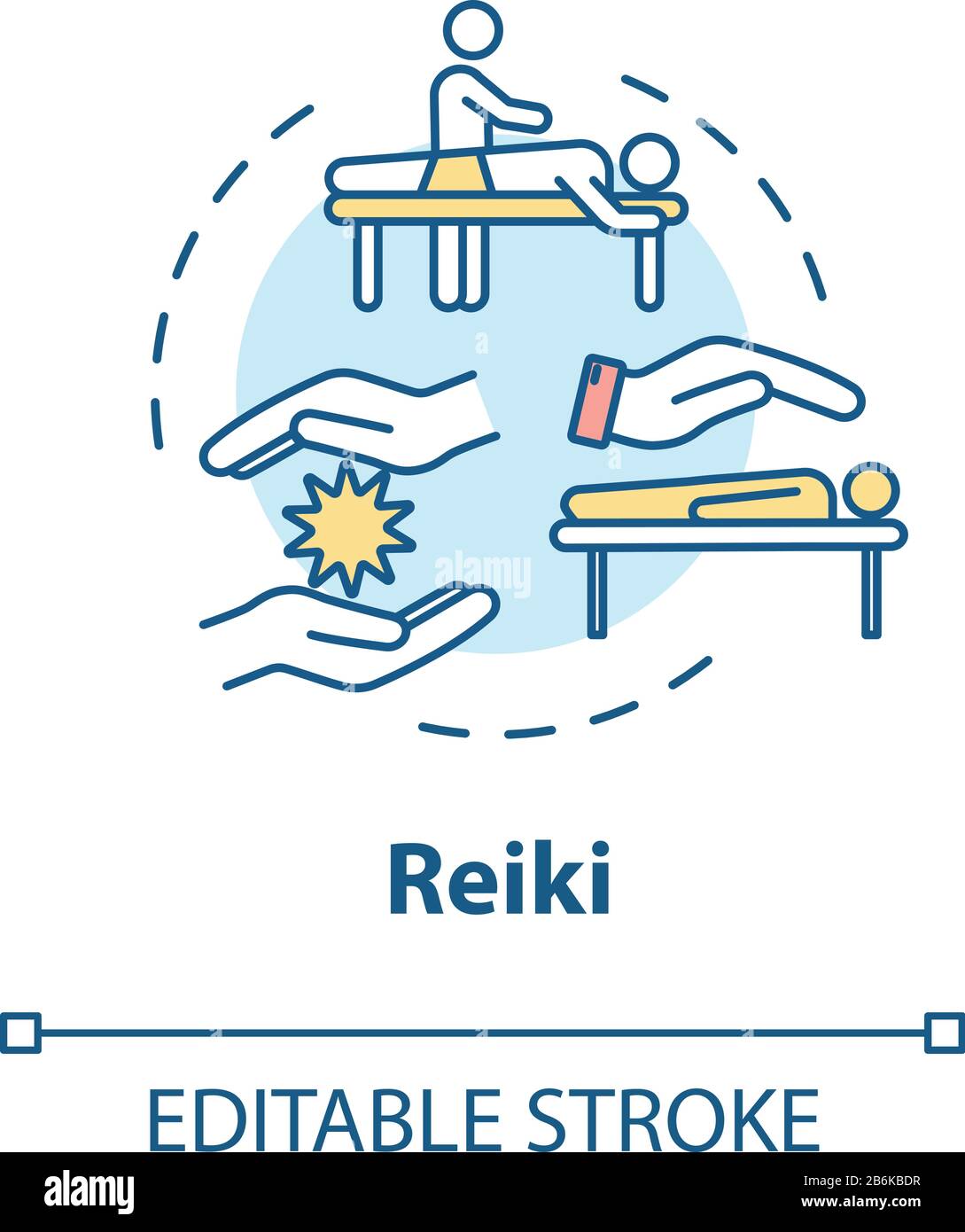 Reiki concept icon. Alternative medicine, energy therapy idea thin line ...