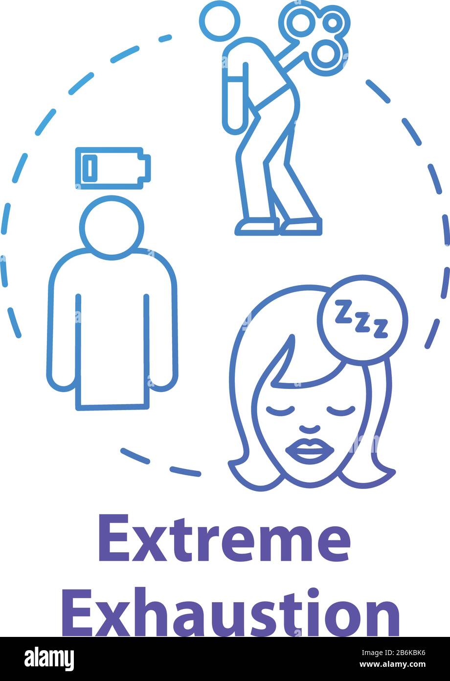 Extreme exhaustion concept icon. Woman without energy. Overwork and ...