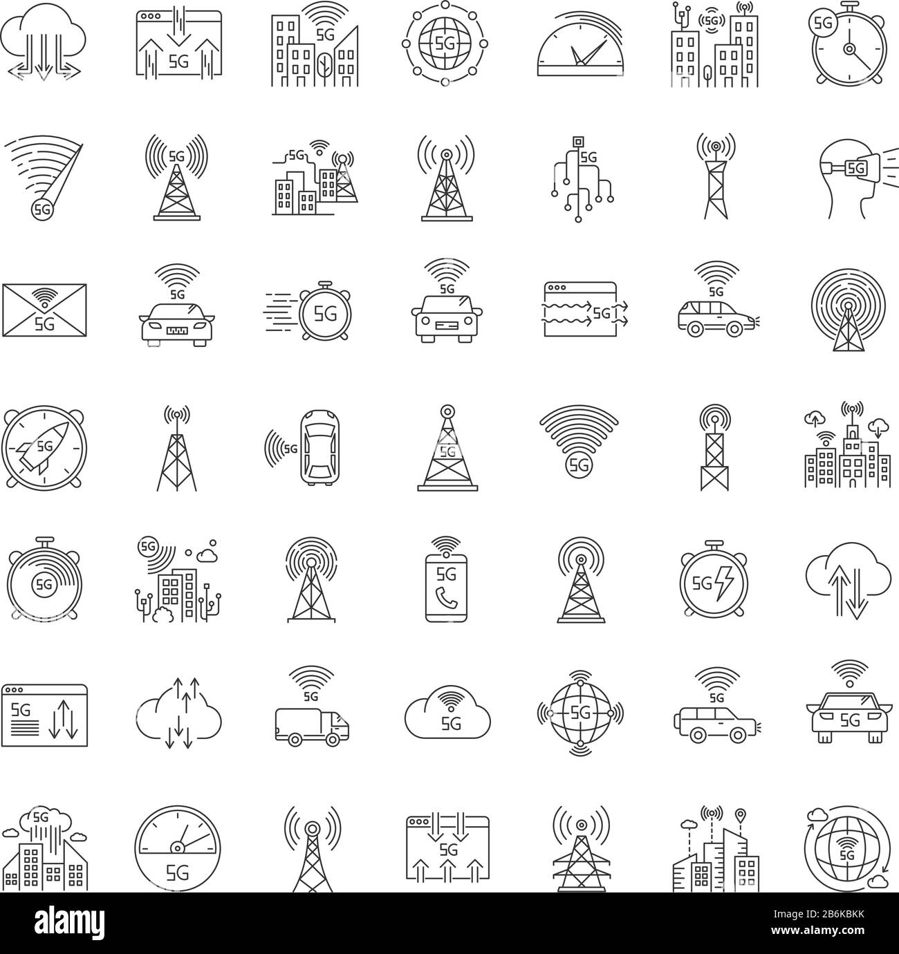 5G wireless technology pixel perfect linear icons set. World standard ...