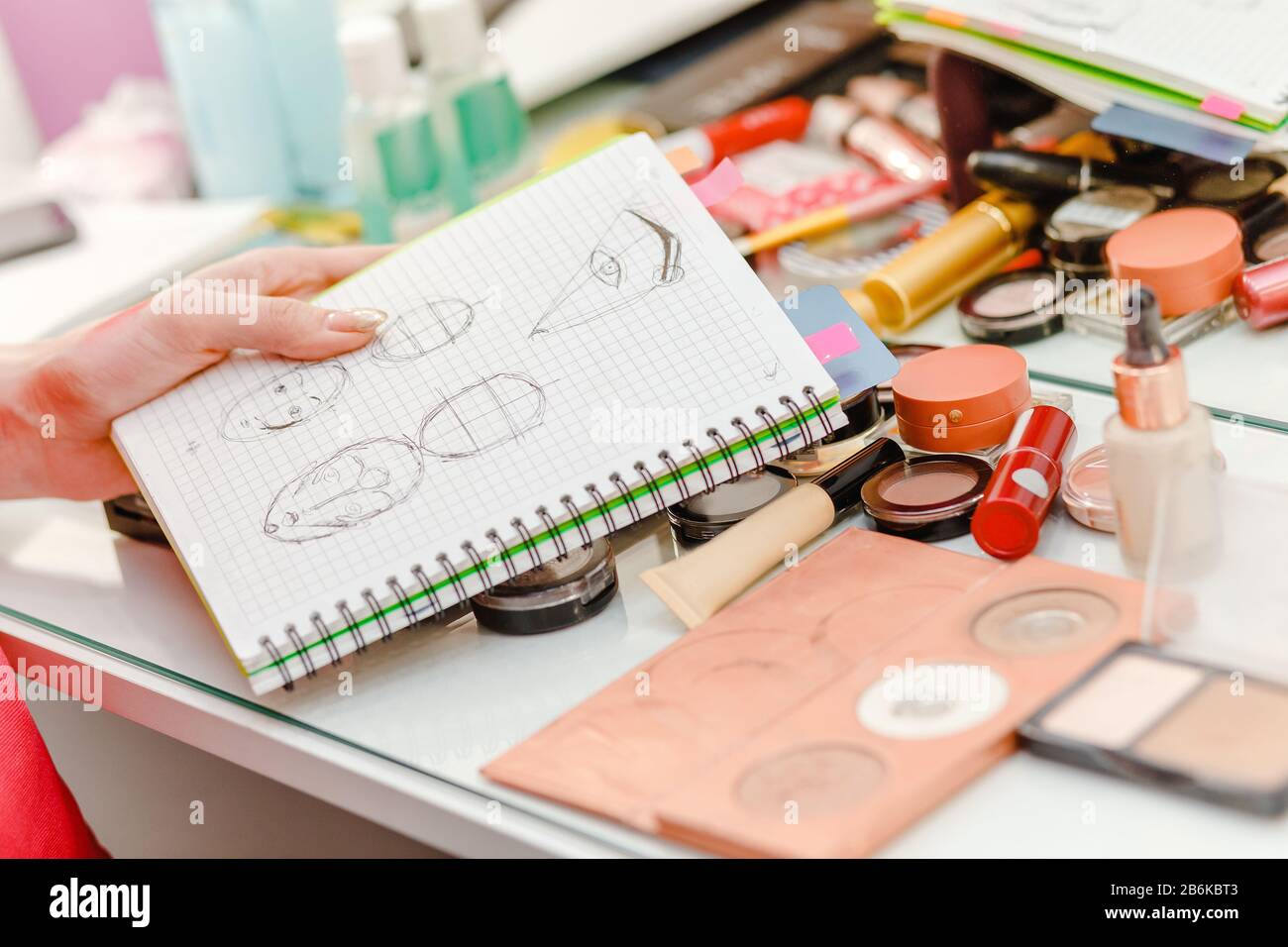 Scheme of shadows and lights for teaching makeup art in a notebook on ...