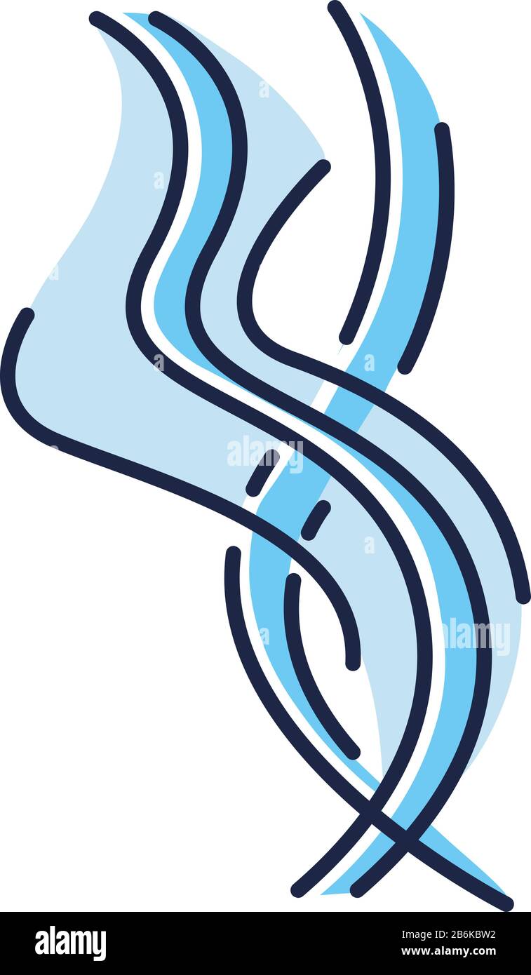 Wind blow blue RGB color icon. Cold fresh air swirl. Good smell ...