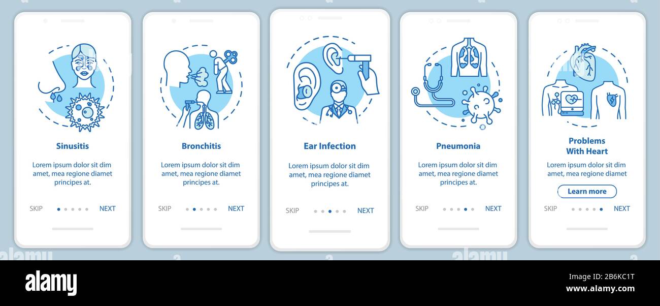 Respiratory infection onboarding mobile app page screen with concepts ...