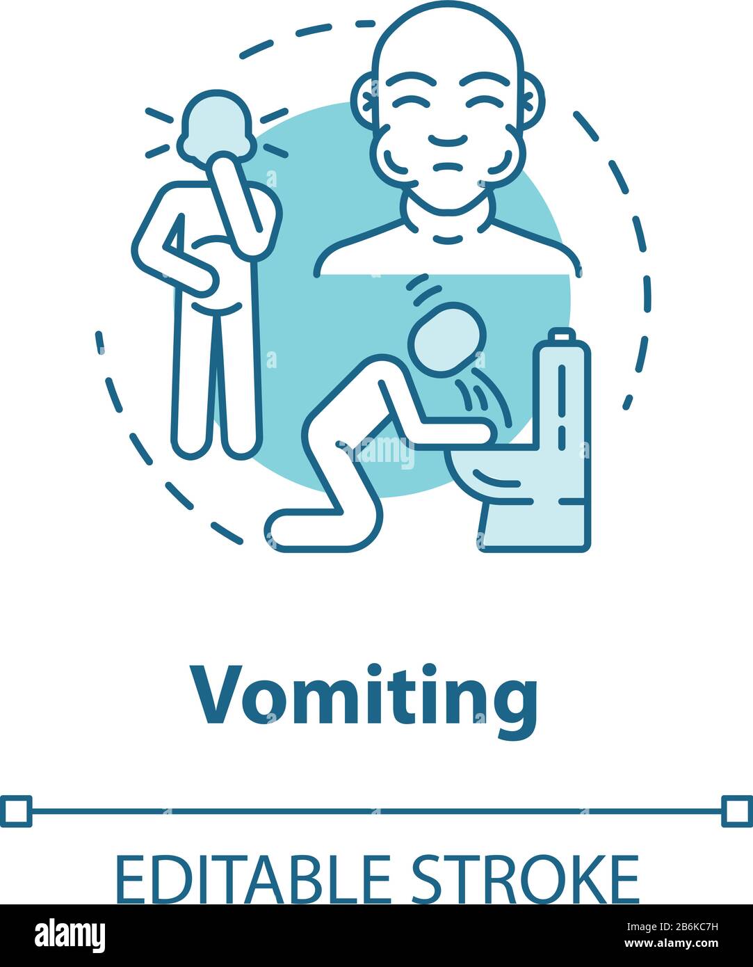 Vomiting concept icon. Stomach poisoning. Unwell patient near toilet ...