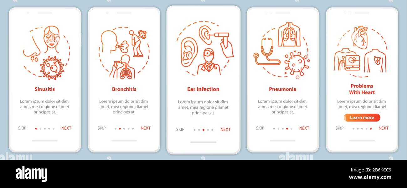 Influenza complication onboarding mobile app page screen with concepts ...