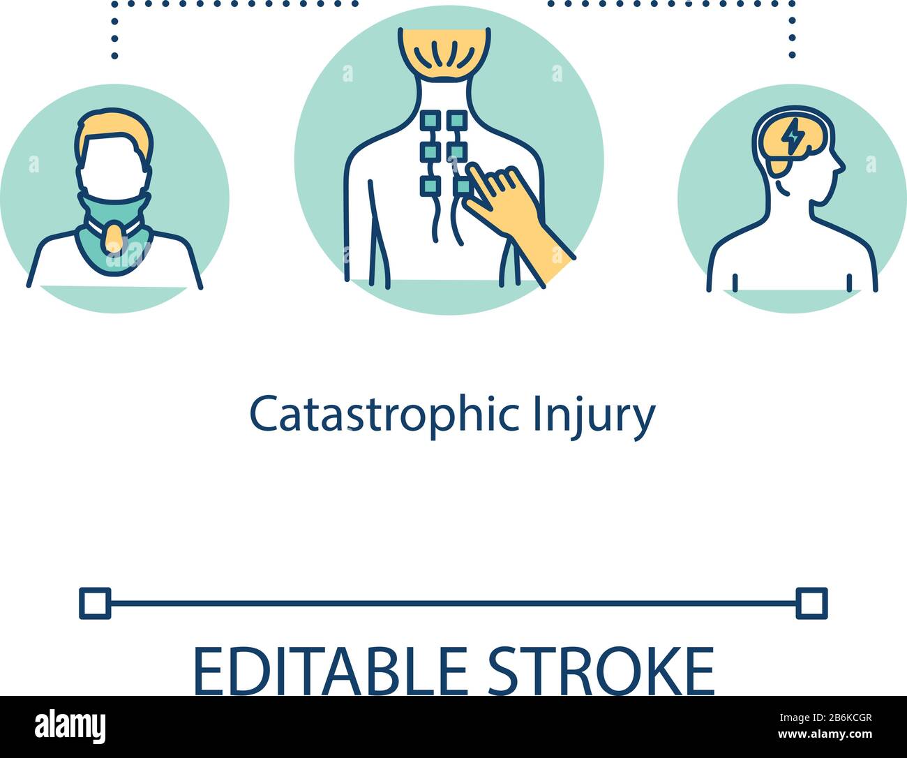 Catastrophic injury, spinal trauma concept icon. Anatomical abnormality ...