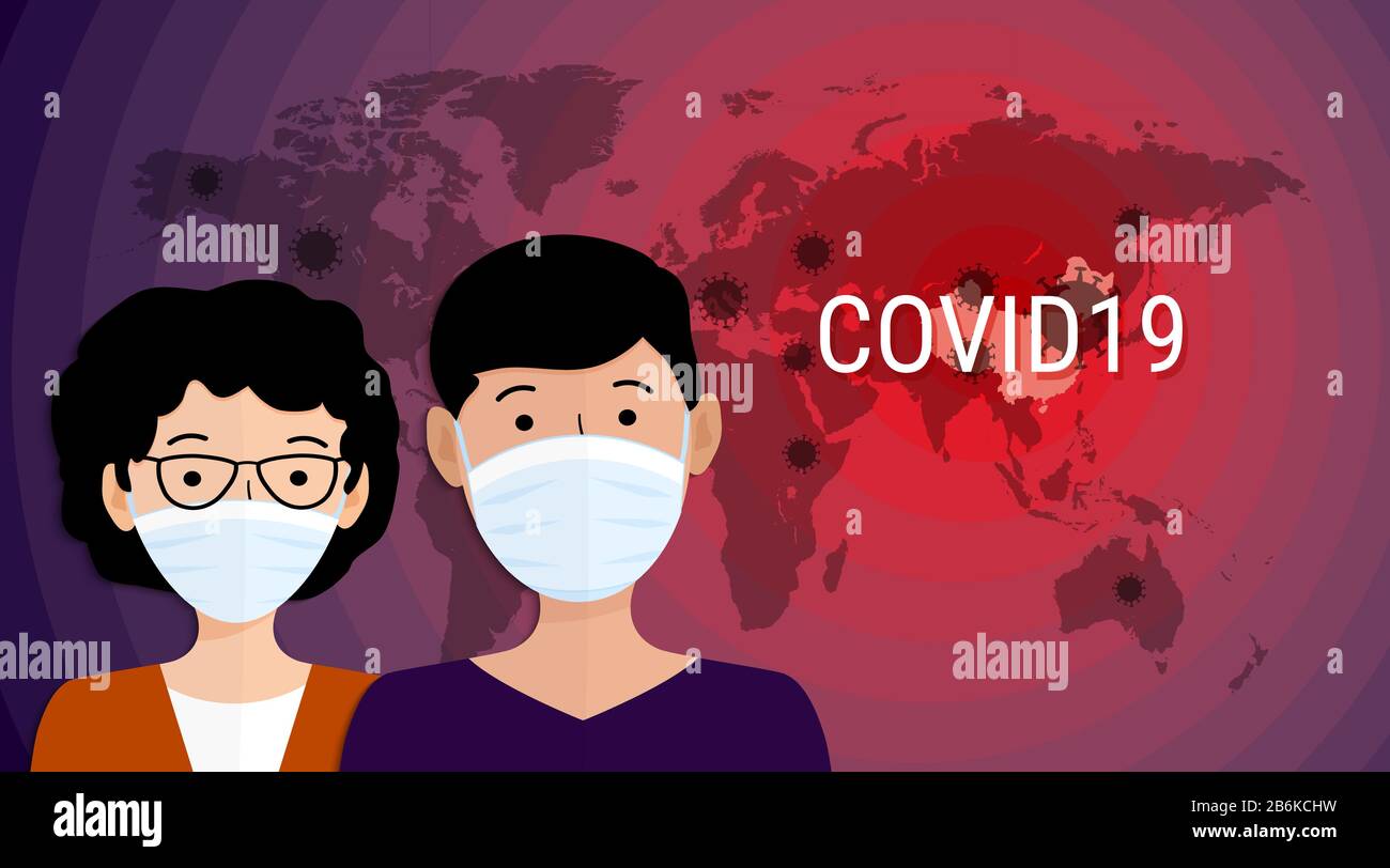 People in medical mask on world map background. Wuhan coronavirus ...