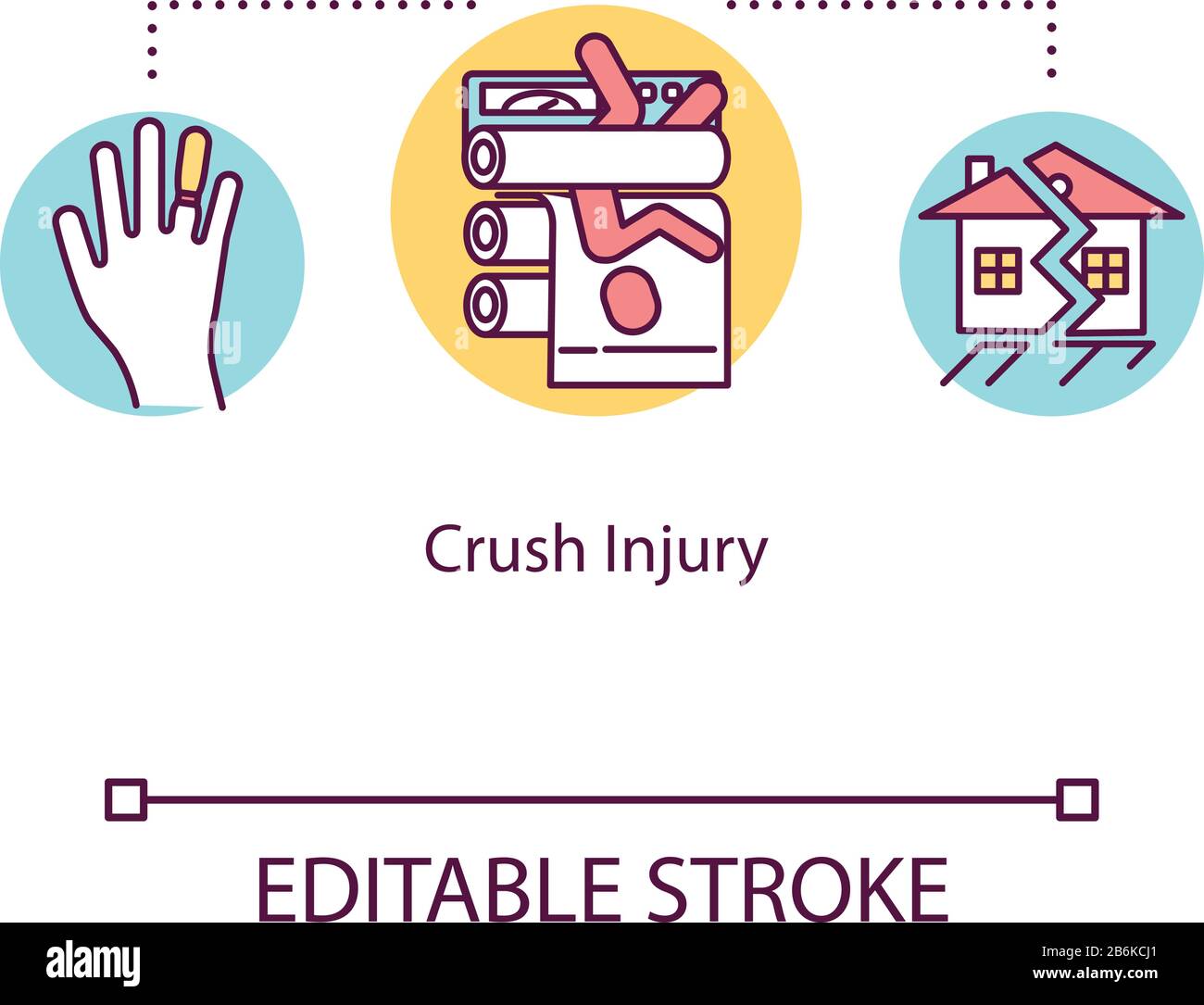 Crush injury, body compression concept icon. Traumatism, industrial ...