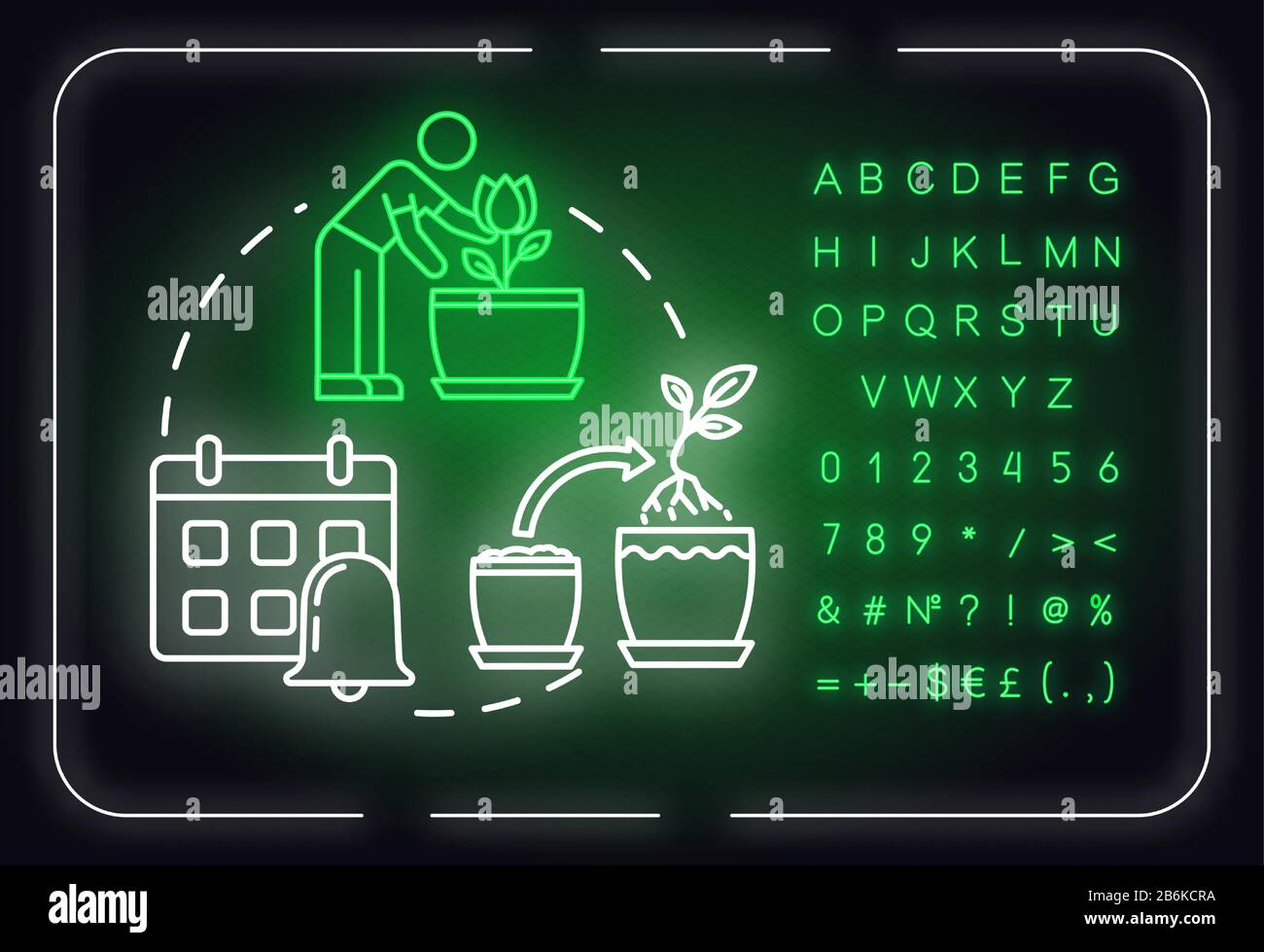 Timely repotting neon light concept icon. Houseplants concern. Regular ...