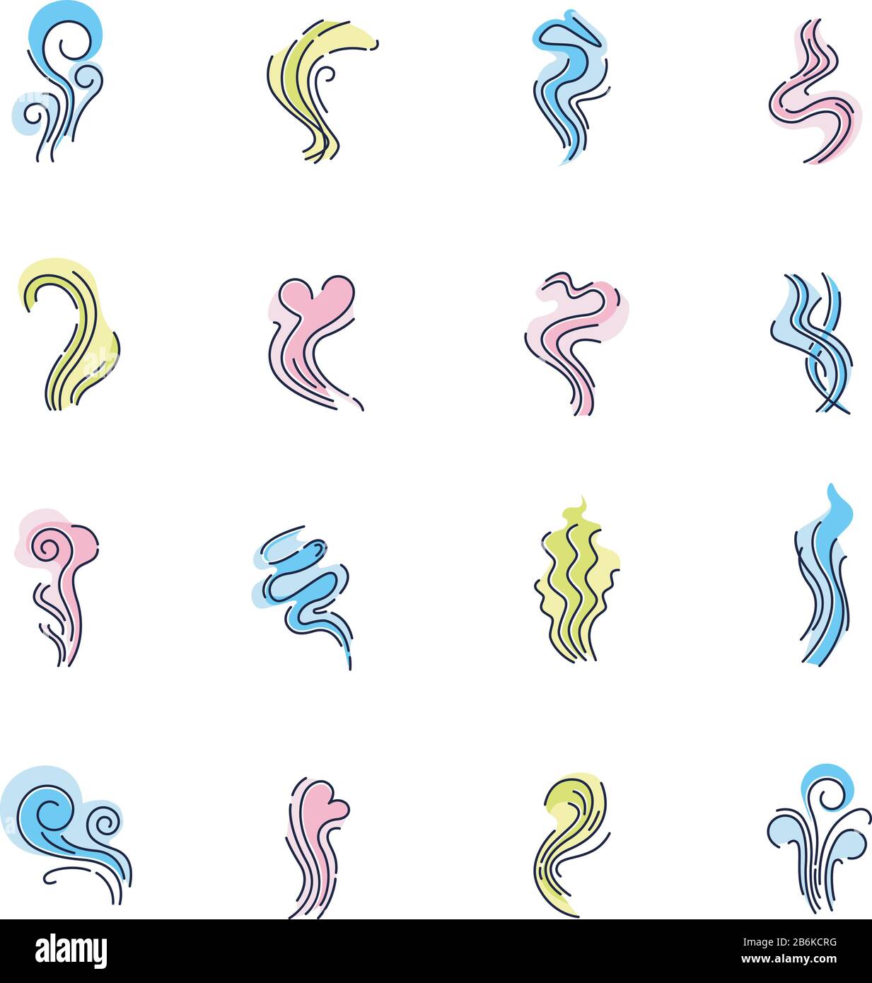 Odor RGB color icons set. Good and bad smell. Heart shape odour, fluid ...