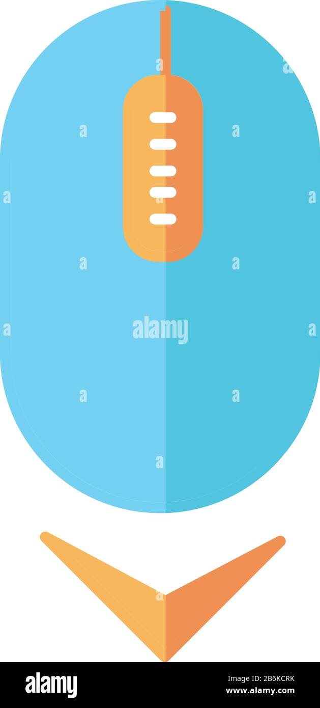 Scrolling mouse flat design cartoon RGB color icon. Down arrowhead indicator. Internet page ...