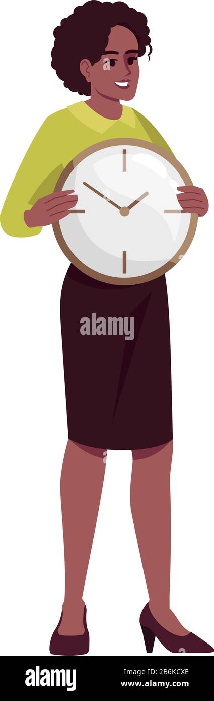 Working hours control semi flat RGB color vector illustration. Female ...