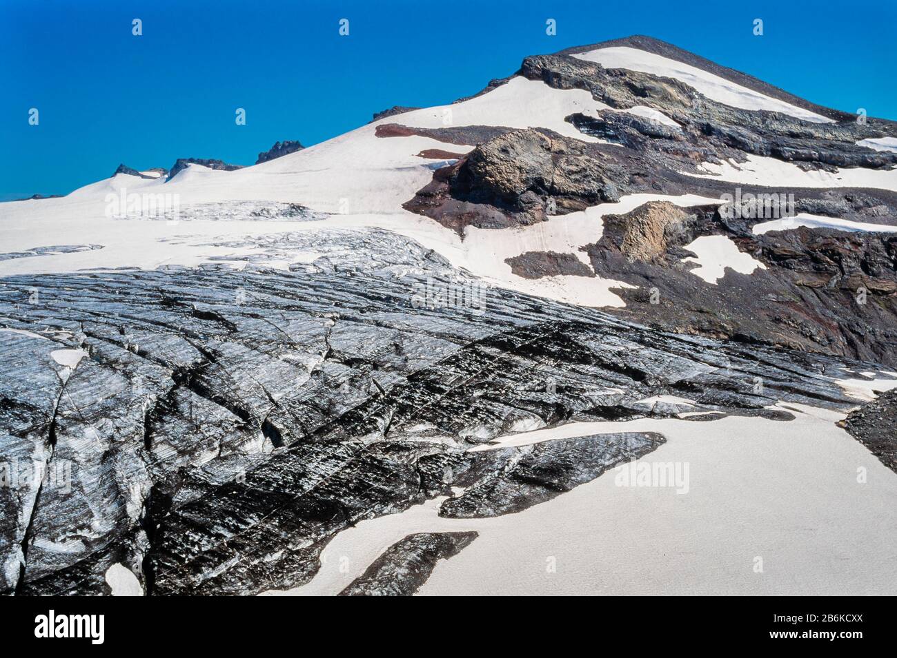 The large caldera at the summit of Sollipulli Volcano, Andes, Chile ...