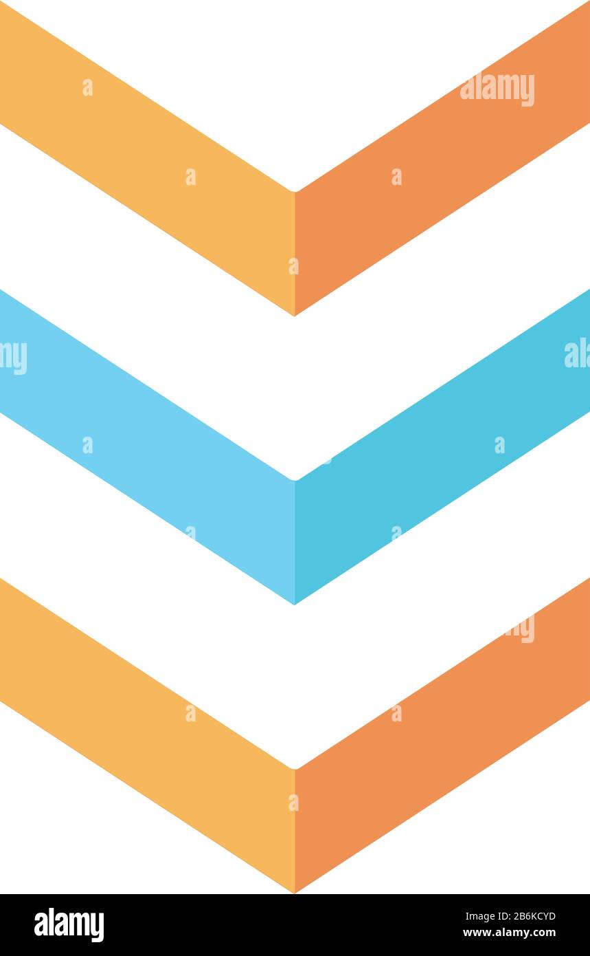 Three down arrows flat design cartoon RGB color icon. Vertical ...