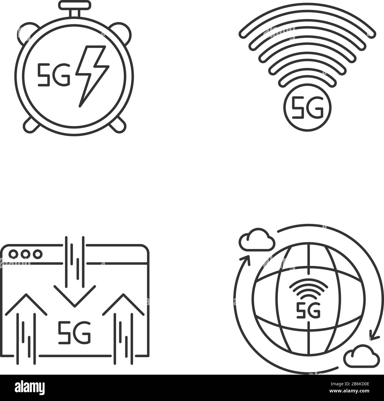 5G wireless technology pixel perfect linear icons set. Fast speed ...