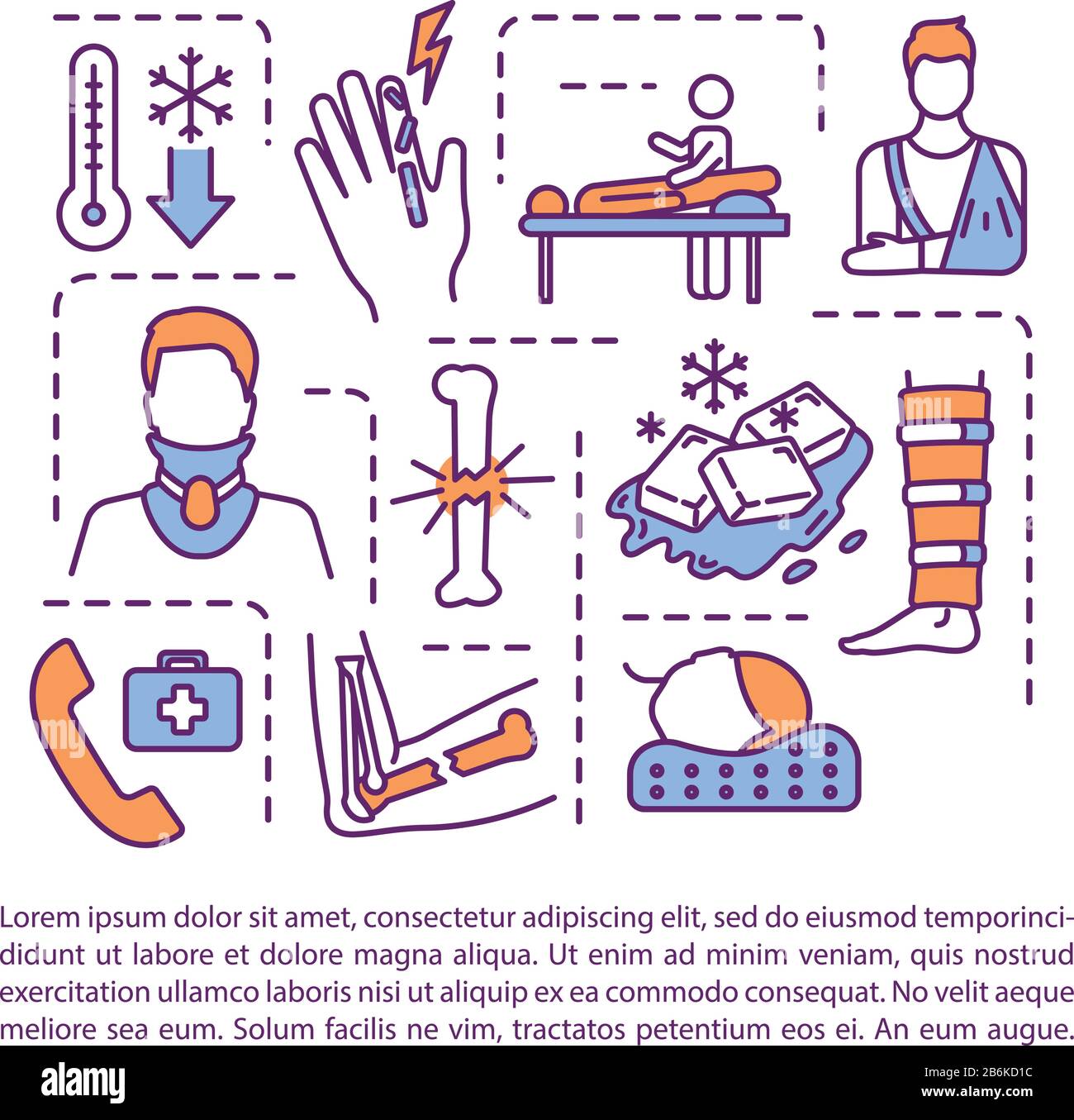 First aid concept icon with text. Bone fracture treatment ...