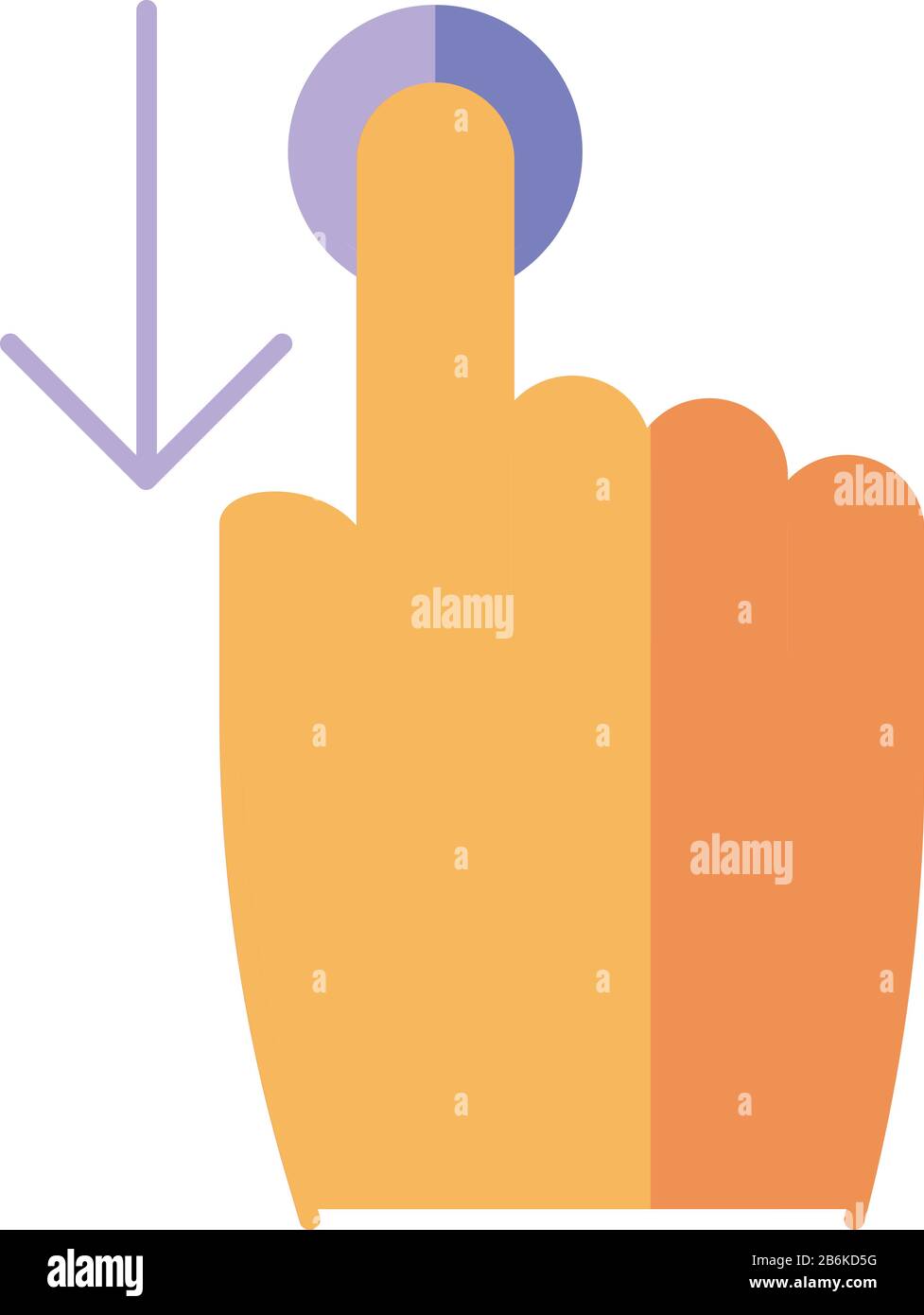 Down scrolling finger flat design cartoon RGB color icon. Scrolldown ...