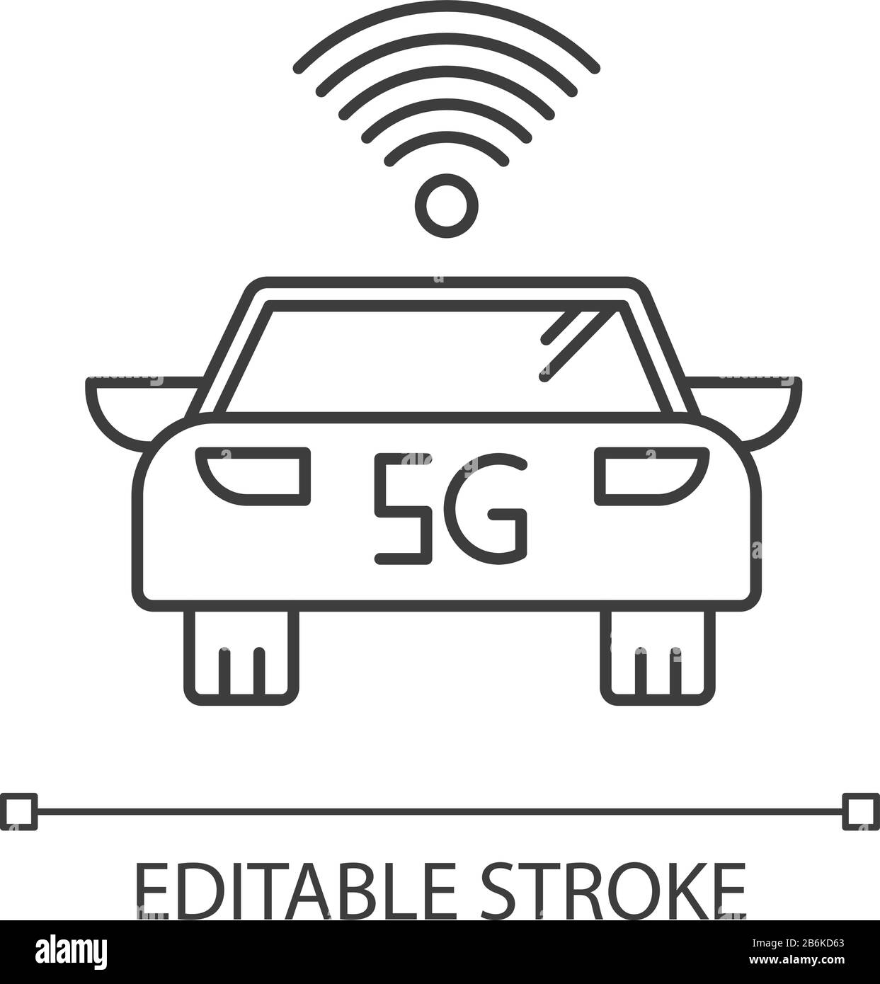 5G smart car pixel perfect linear icon. Self-driving vehicle ...