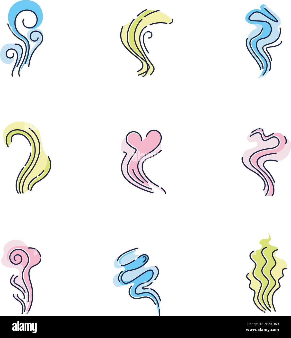 Odor RGB color icons set. Good and bad smell. Heart shape nice odour ...