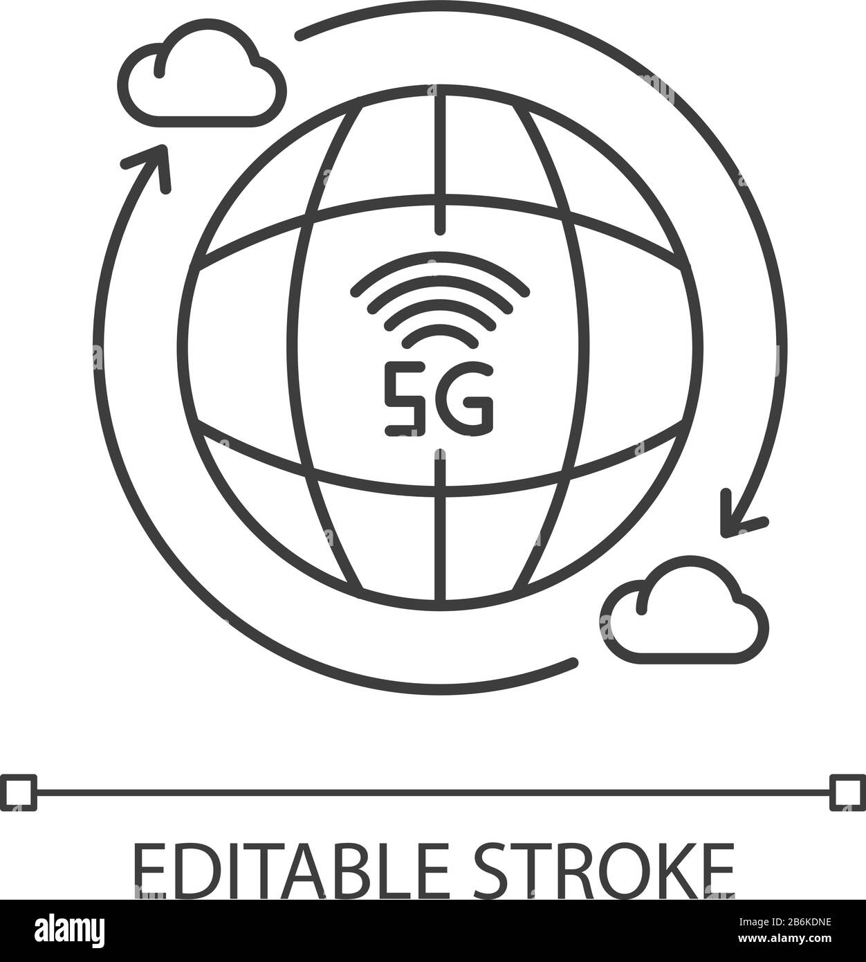 5G technology pixel perfect linear icon. Global standard. Cloud computing. Mobile network. Thin ...