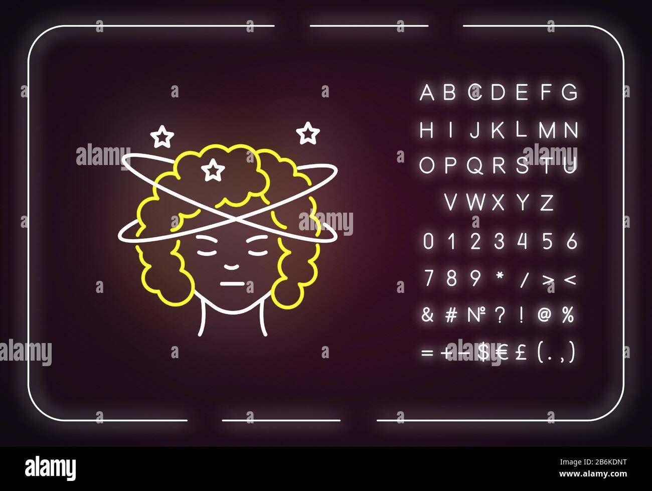 Dizziness neon light icon. Person feeling sick. Stroke in head from ...
